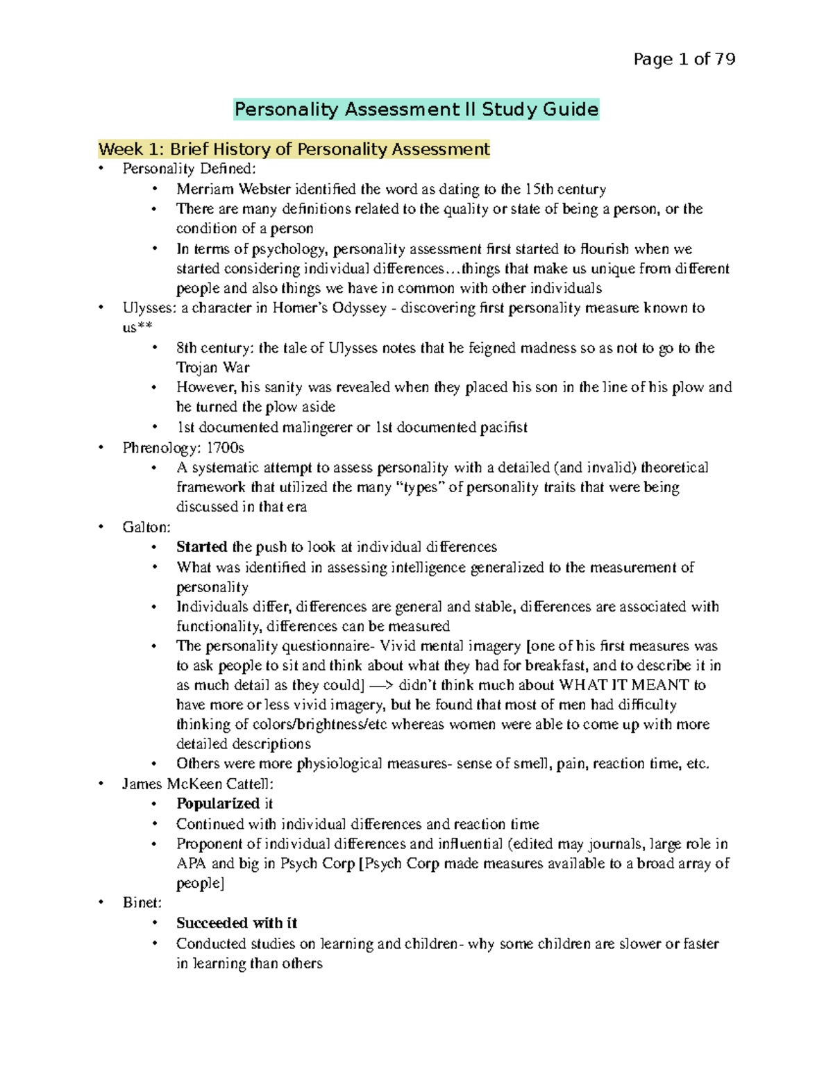 PSY 730 Personality Assessment II Study Guide Extensive - Personality ...