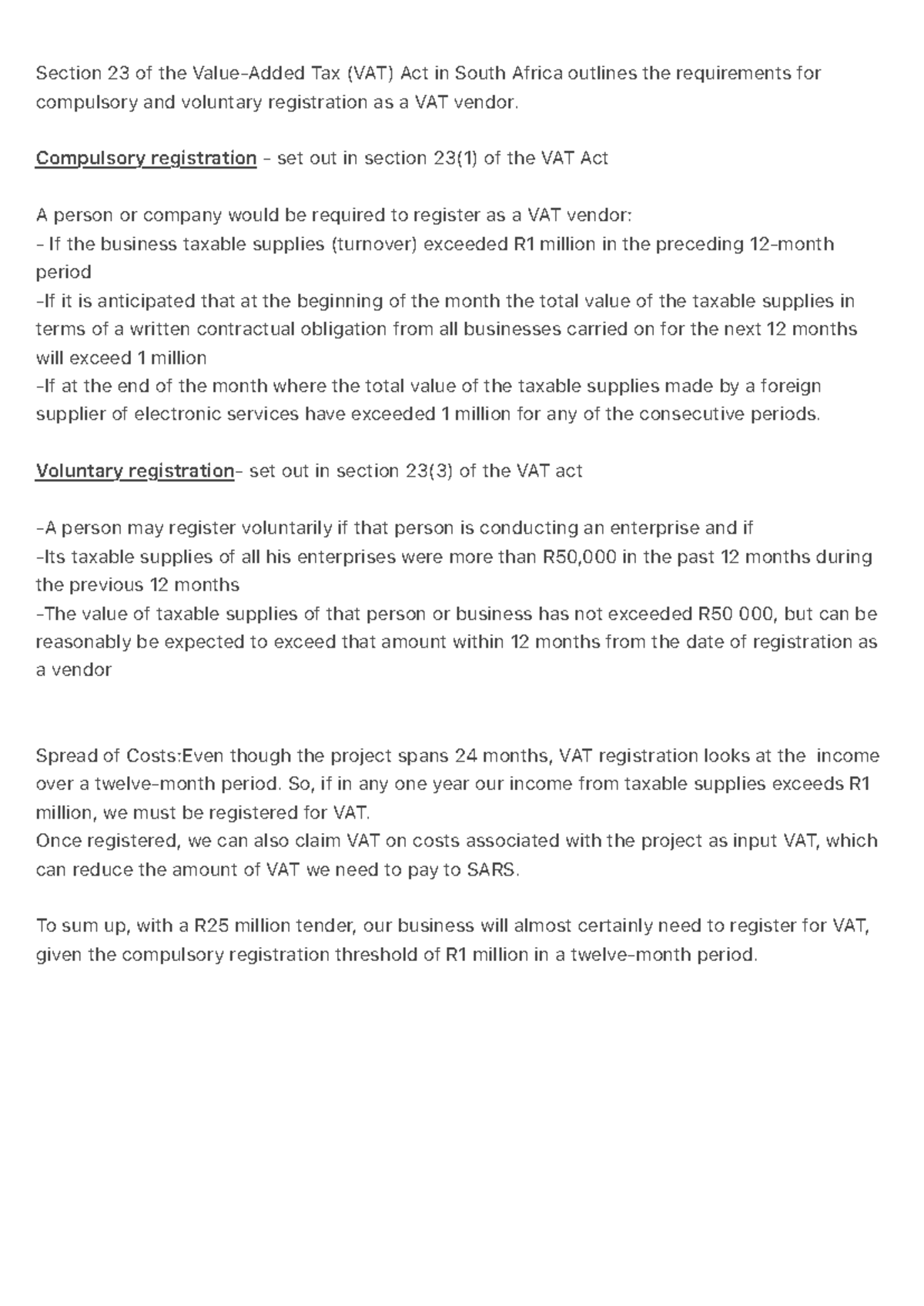 1d Vat registrations - Vat project - Section 23 of the Value-Added Tax ...