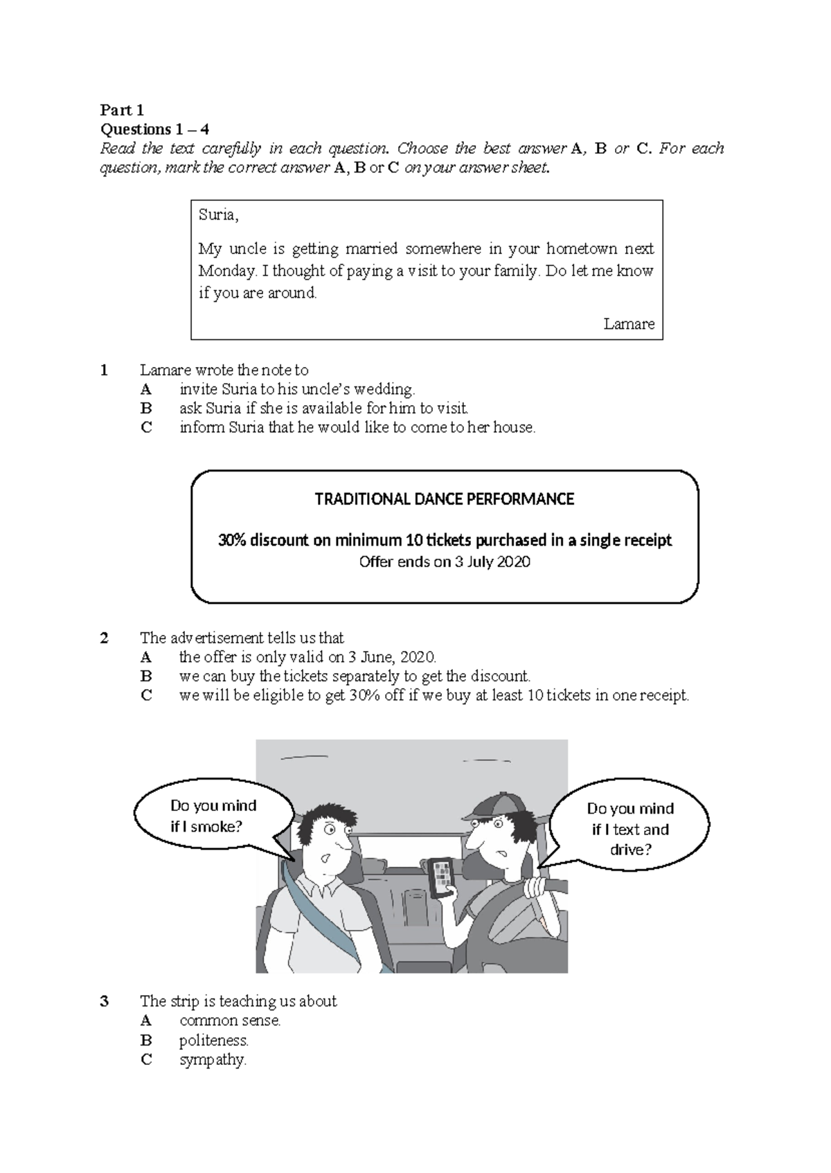 EXAM Paper FORM 3 UD1 - Part 1 Questions 1 – 4 Read the text carefully ...