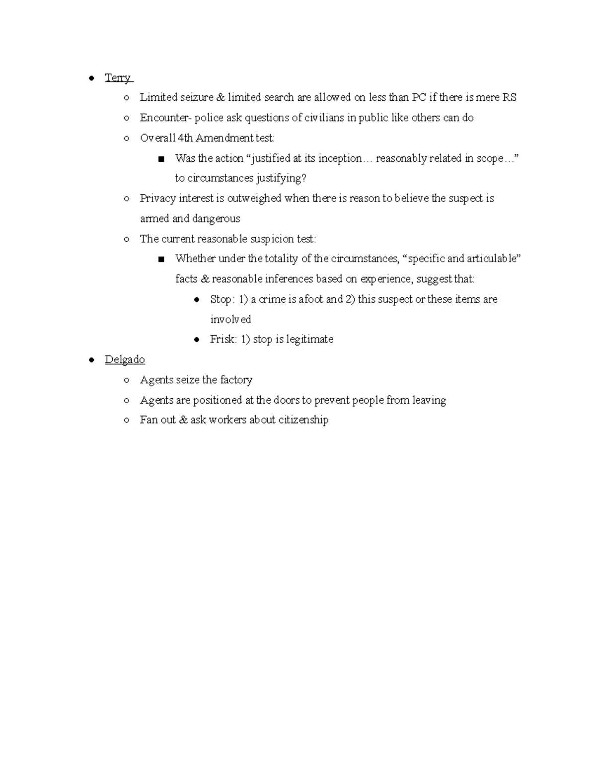 Crim Pro 2022- During Class Notes - Terry Limited seizure & limited ...