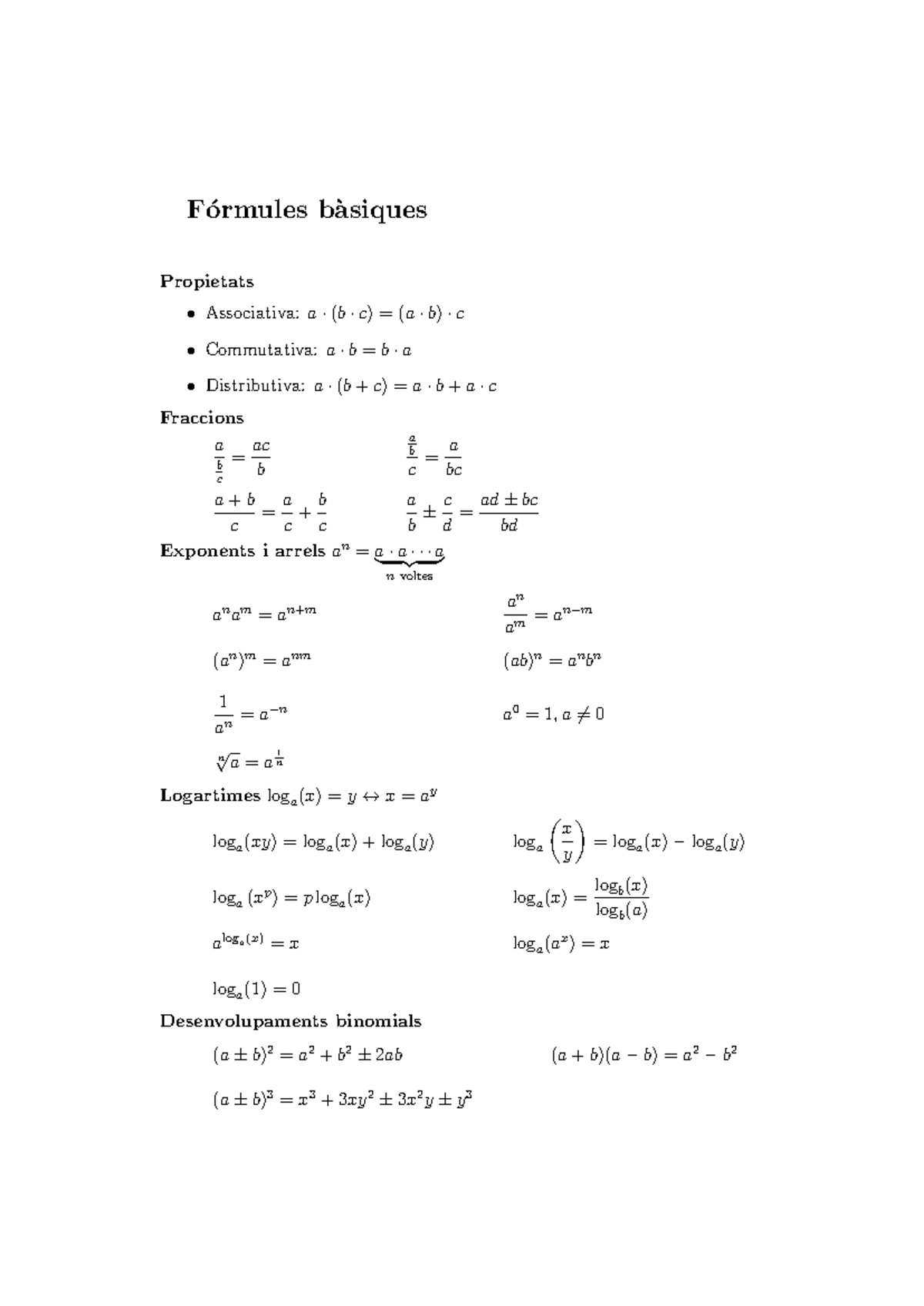 Formules basiques - formulas básicas derivadas - F ́ormules b`asiques ...