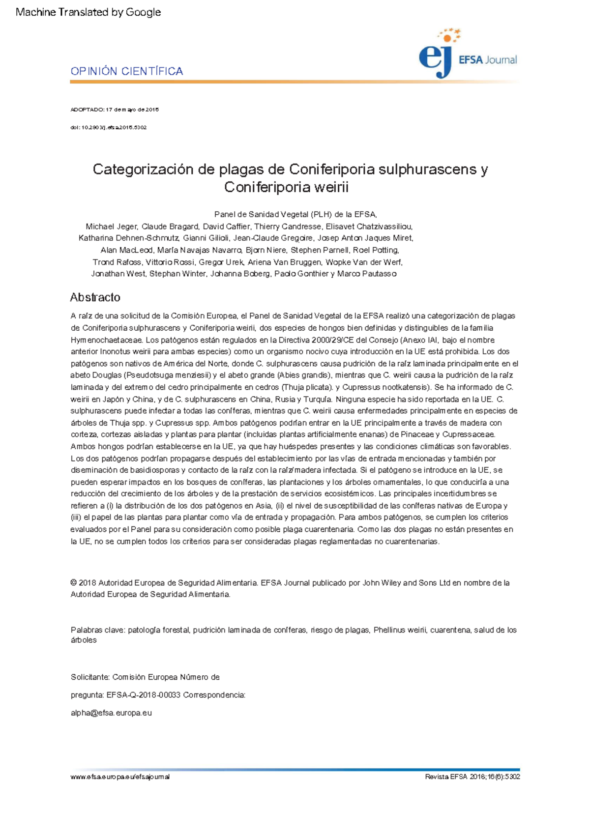 Pest categorisation of Coniferiporia sulphurascens - Michael Jeger ...