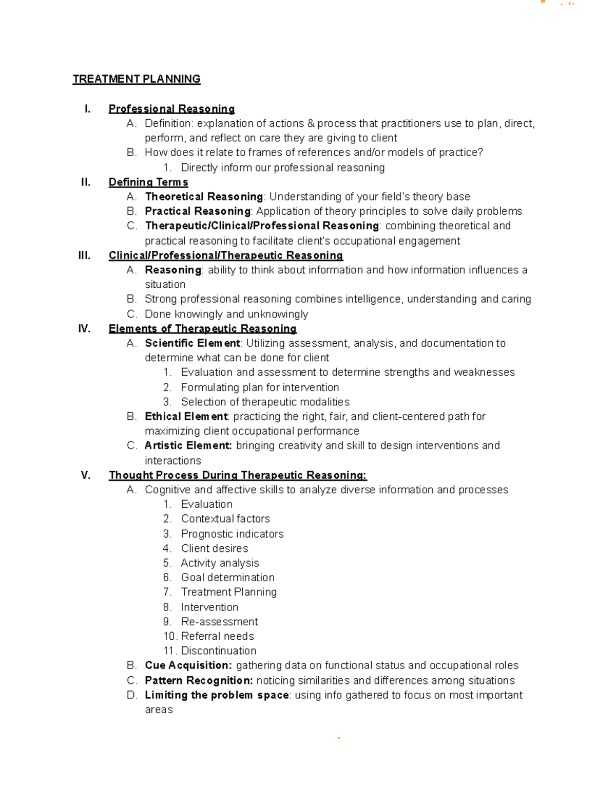 Wk 10 - Treatment Planning - TREATMENT PLANNING I. Professional ...