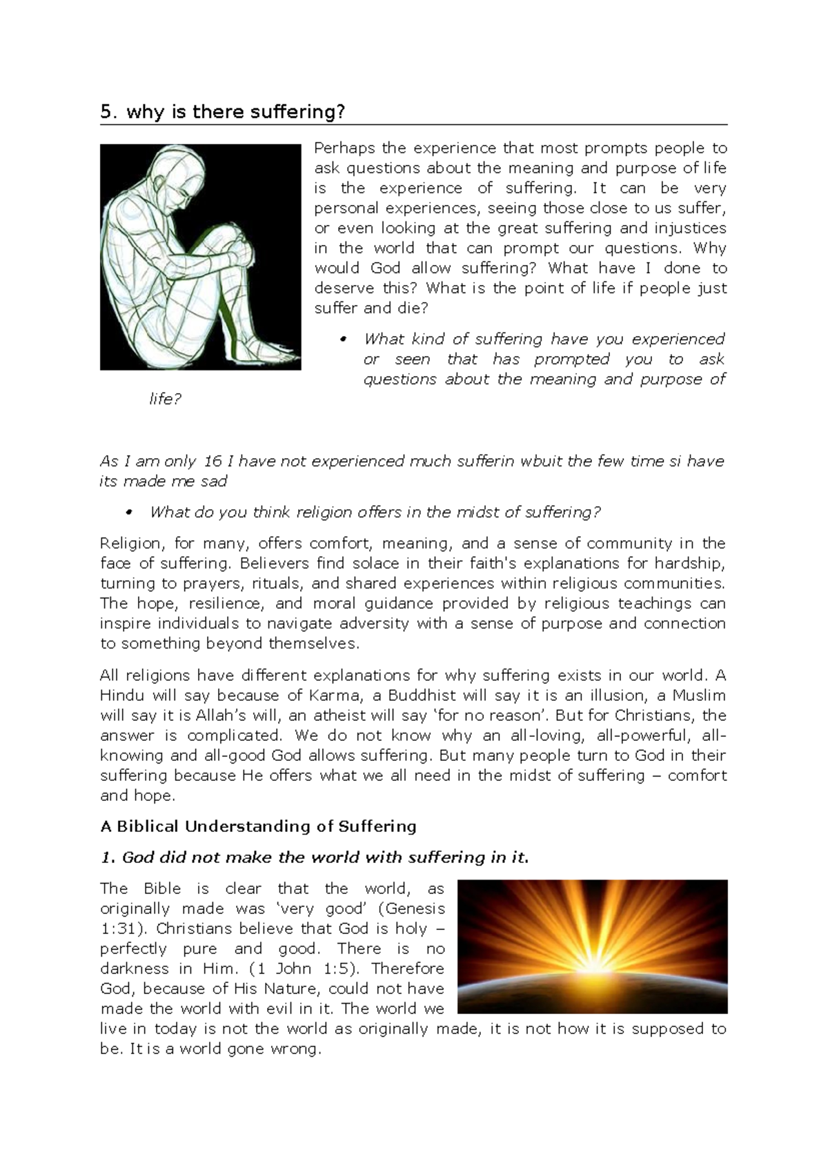 23 Y11 Why is there suffering - 5. why is there suffering? Perhaps the ...