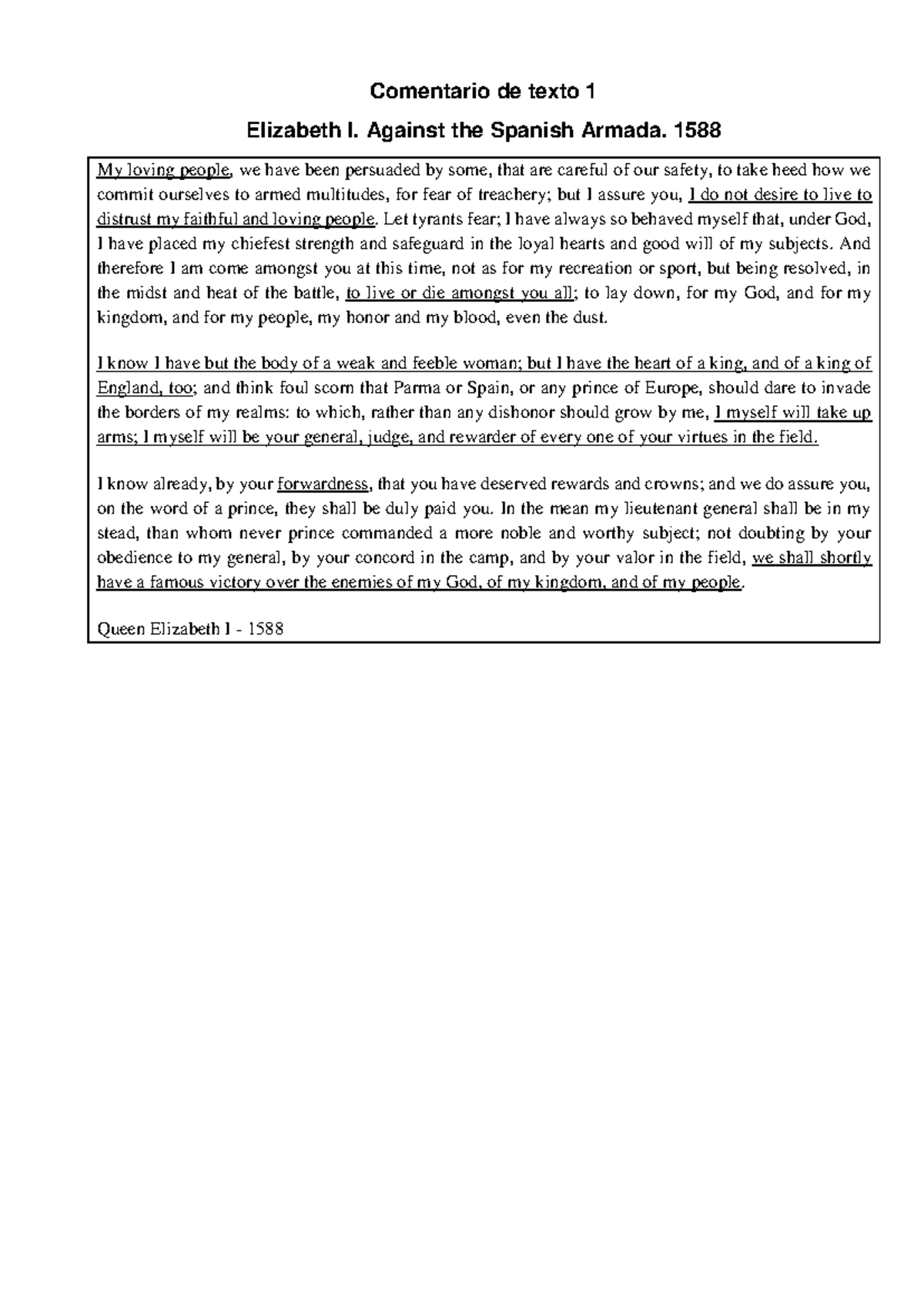 Comentario 1. Elizabeth I Against the Spanish Armada - Comentario de ...