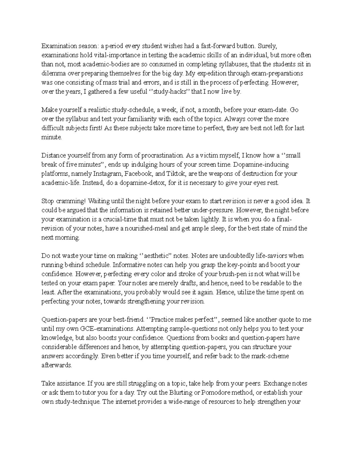 Essay for Study Tips - Examination season: a period every student ...