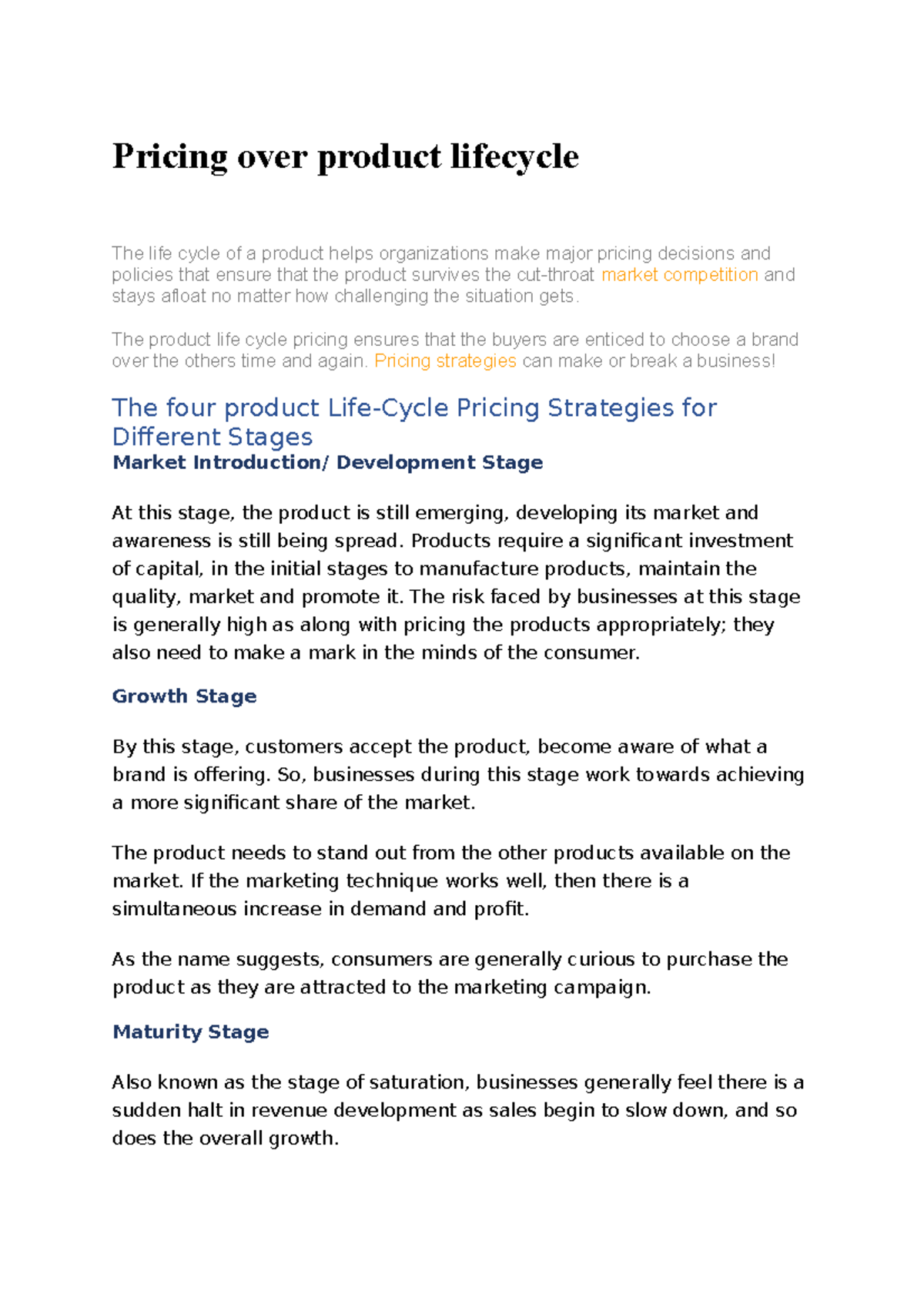 Managerial Economics, ME - Pricing over product lifecycle The life ...