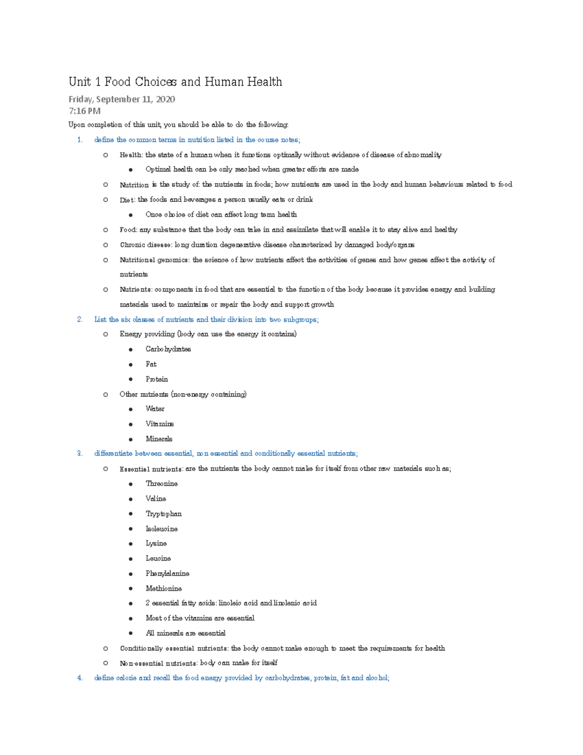 Unit 1 of Health and Nutrition 1210 - Warning: TT: undefined function ...