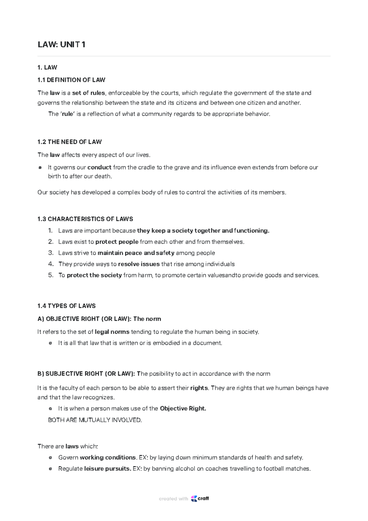 LAW: UNIT 1 - LAW: UNIT 1 1. LAW 1 DEFINITION OF LAW The law is a set ...