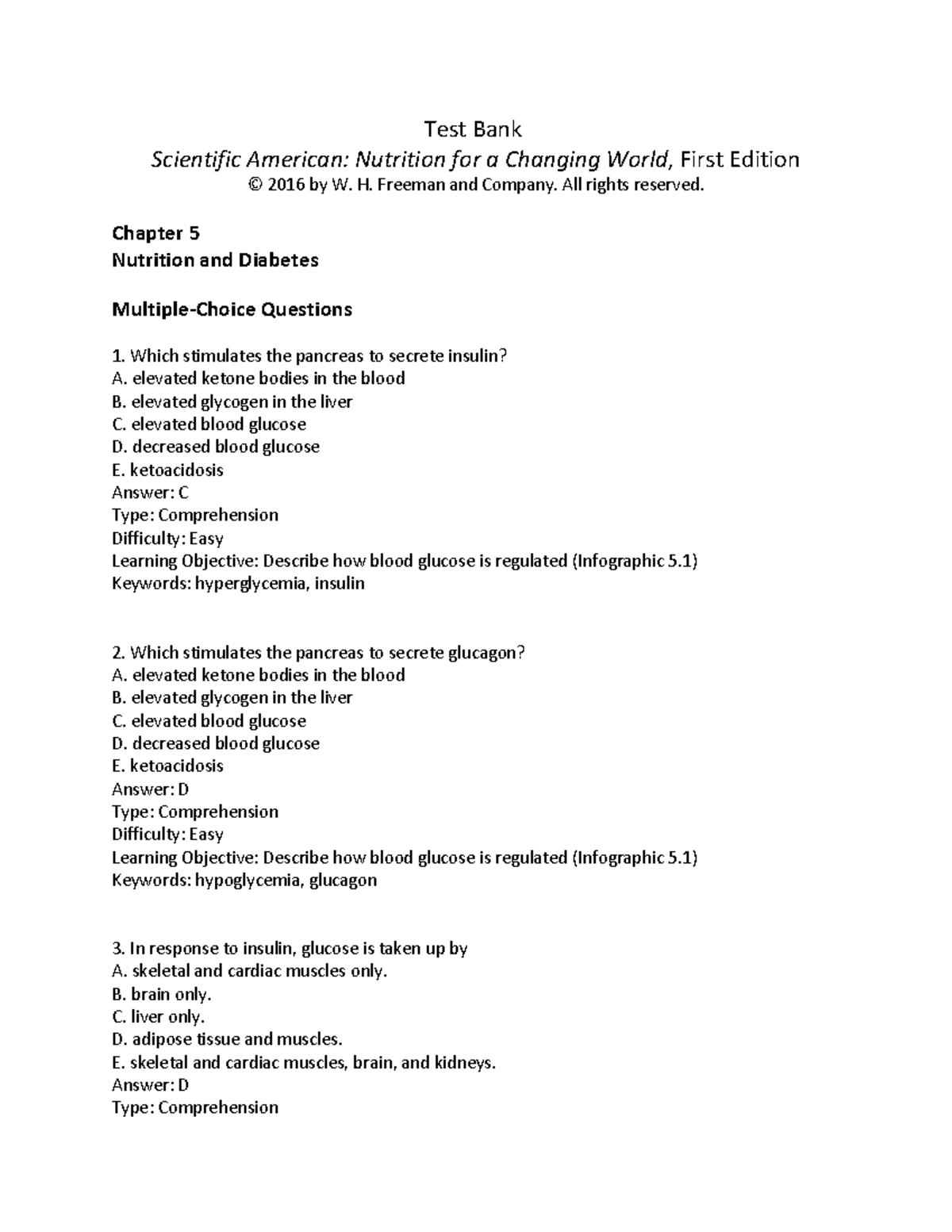 Ch 5 nutrition and diabetes test - Test Bank Scientific American ...