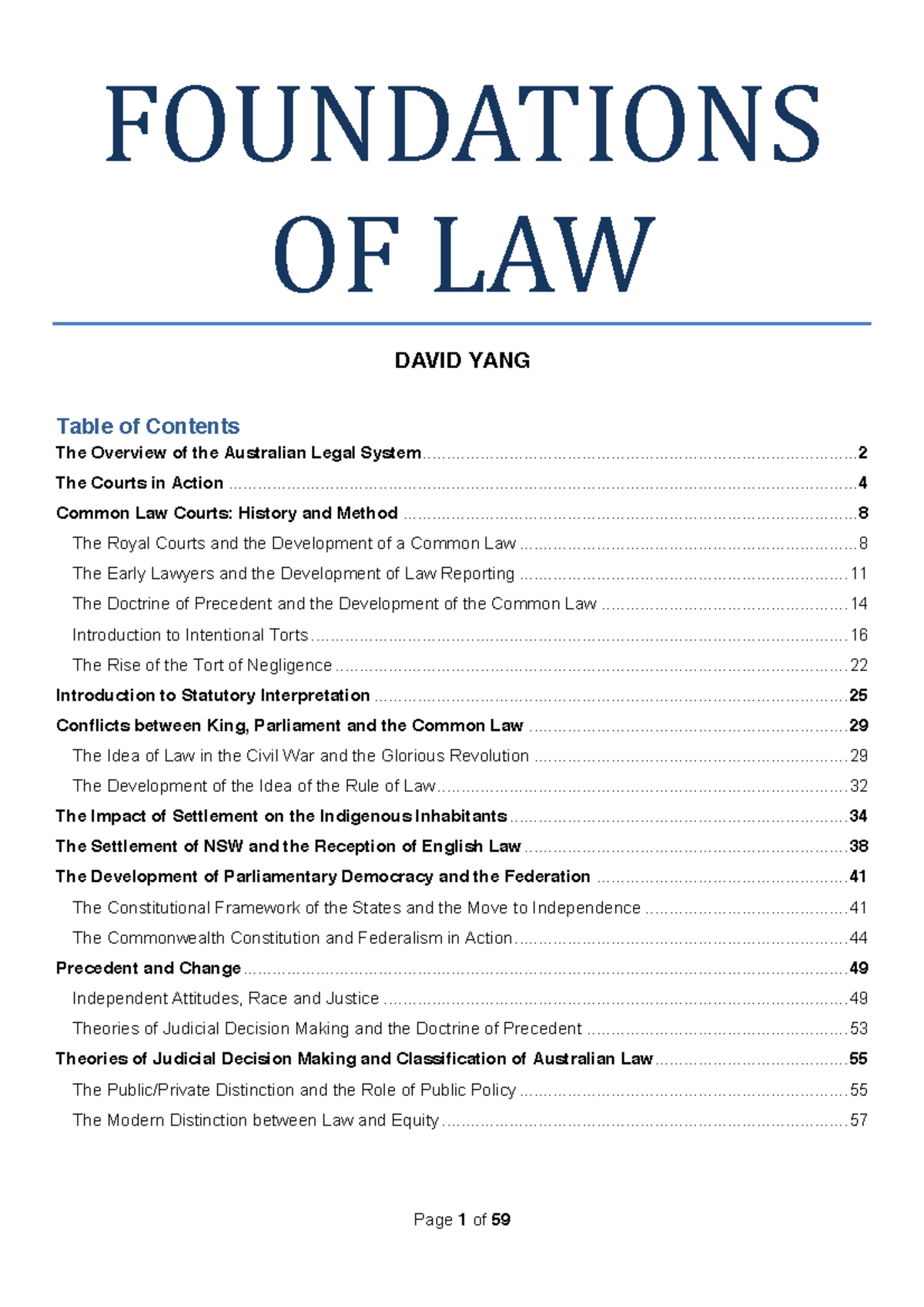 Ilj notes - FOUNDATIONS OF LAW DAVID YANG The Overview of the ...