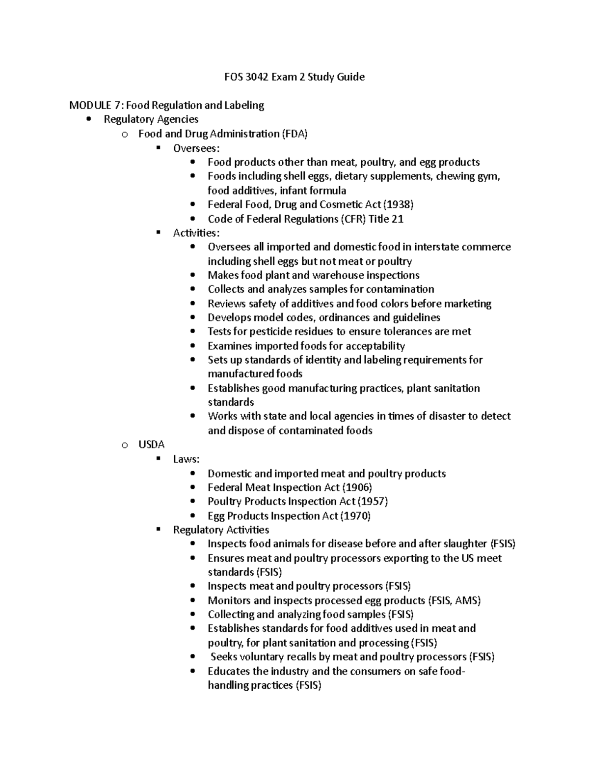 FOS 3042 Exam 2 Study Guide - FOS 3042 Exam 2 Study Guide MODULE 7 ...