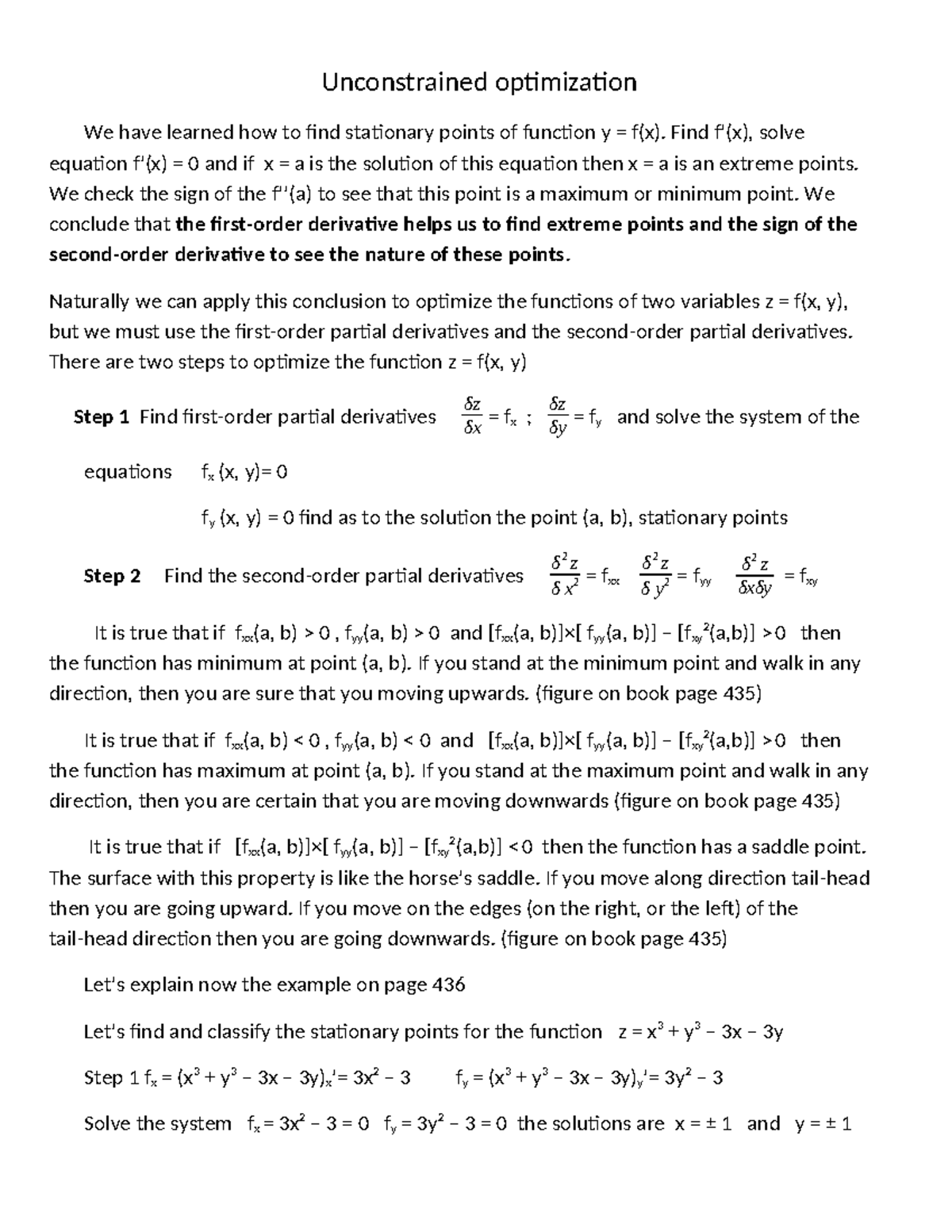 Unconstrained Optimization Find Fx Solve Equation Fx 0 And If X A Is The Solution