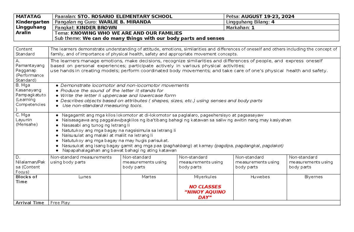 WEEK 4-LE-edited - NONE - MATATAG Kindergarten Lingguhang Aralin ...