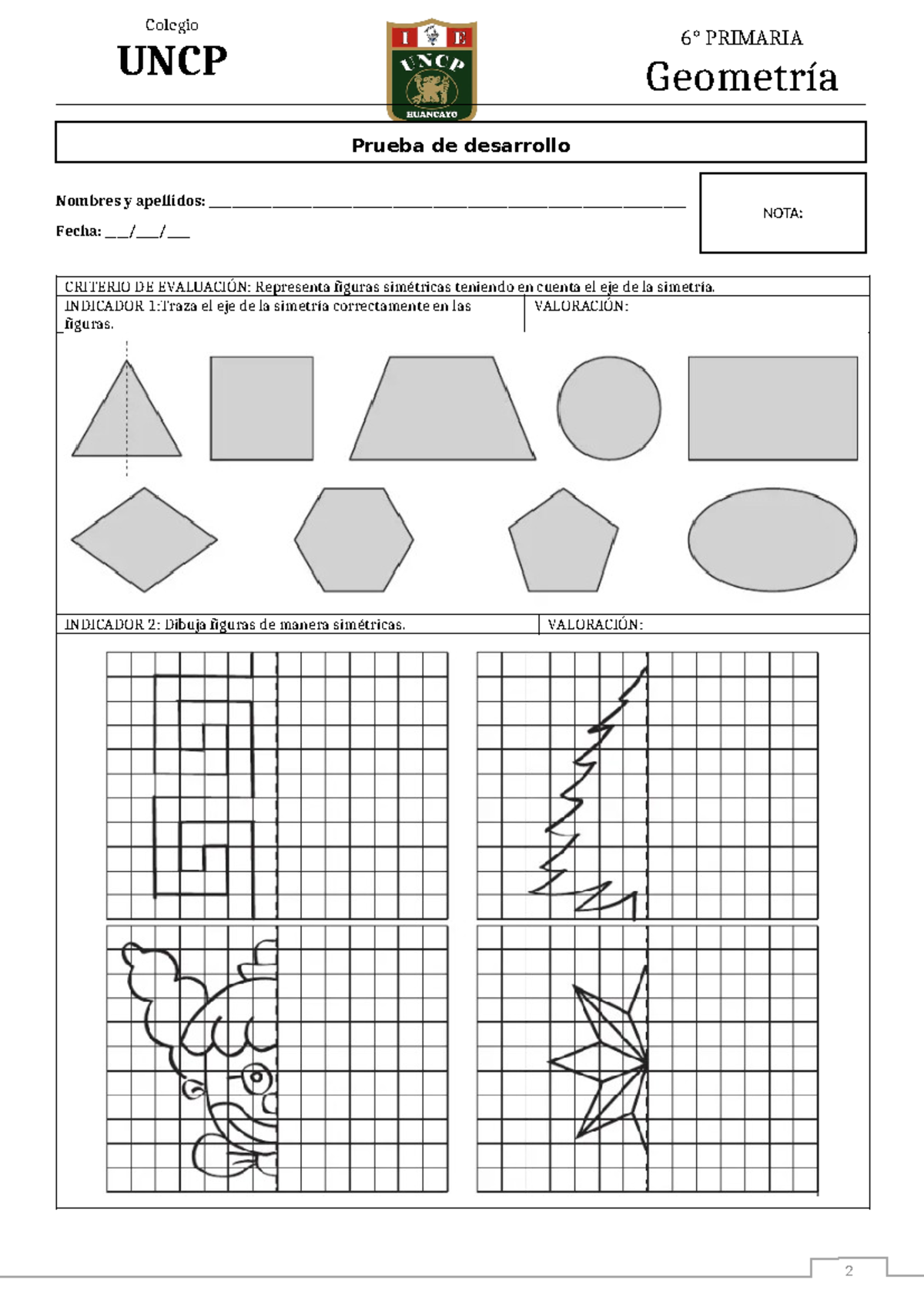 Practica EJE DE LA Simetria - 2 6° PRIMARIA Geometría Colegio UNCP ...