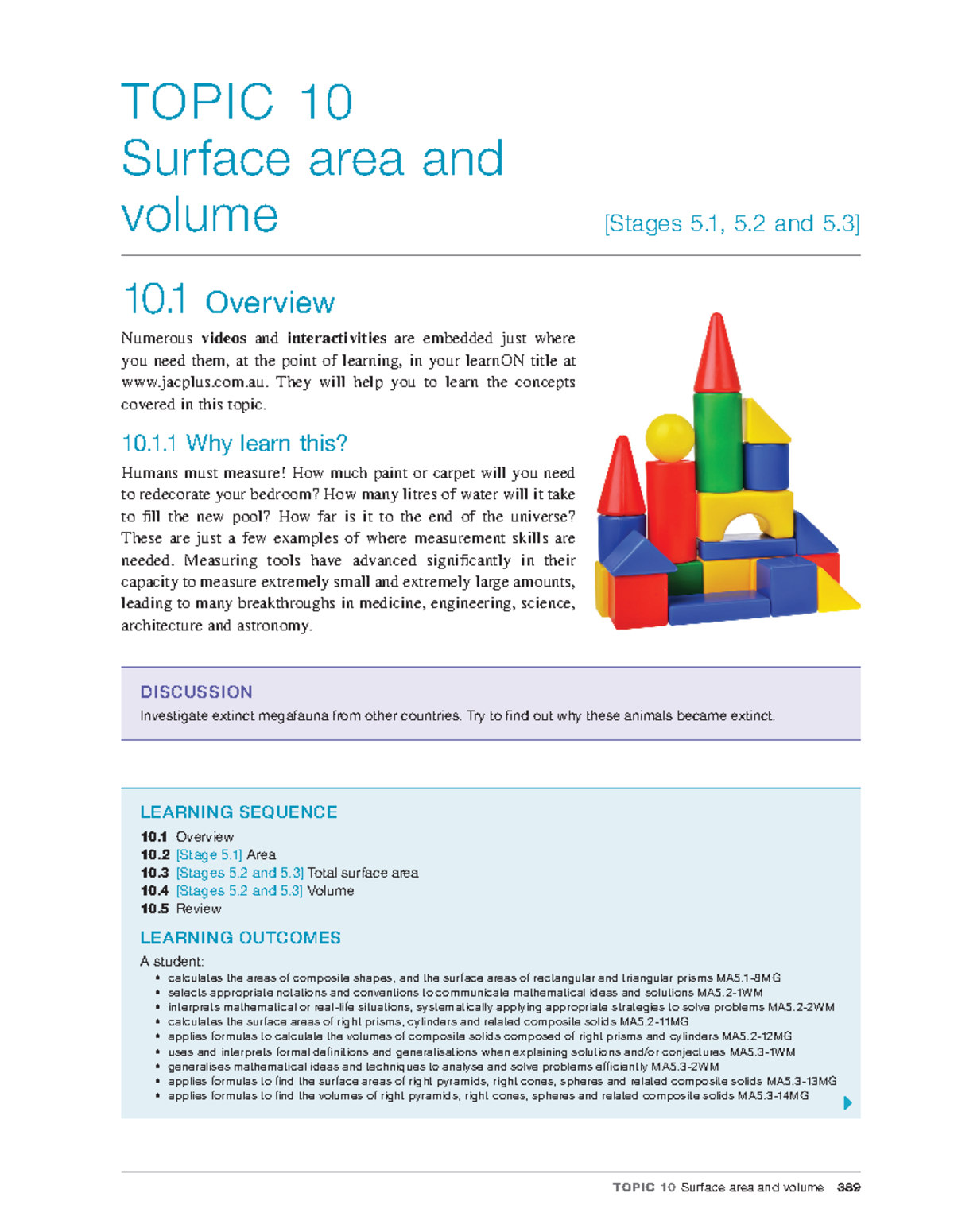Year 10 math, chapter 10 - TOPIC 10 Surface area and volume 389 TOPIC ...