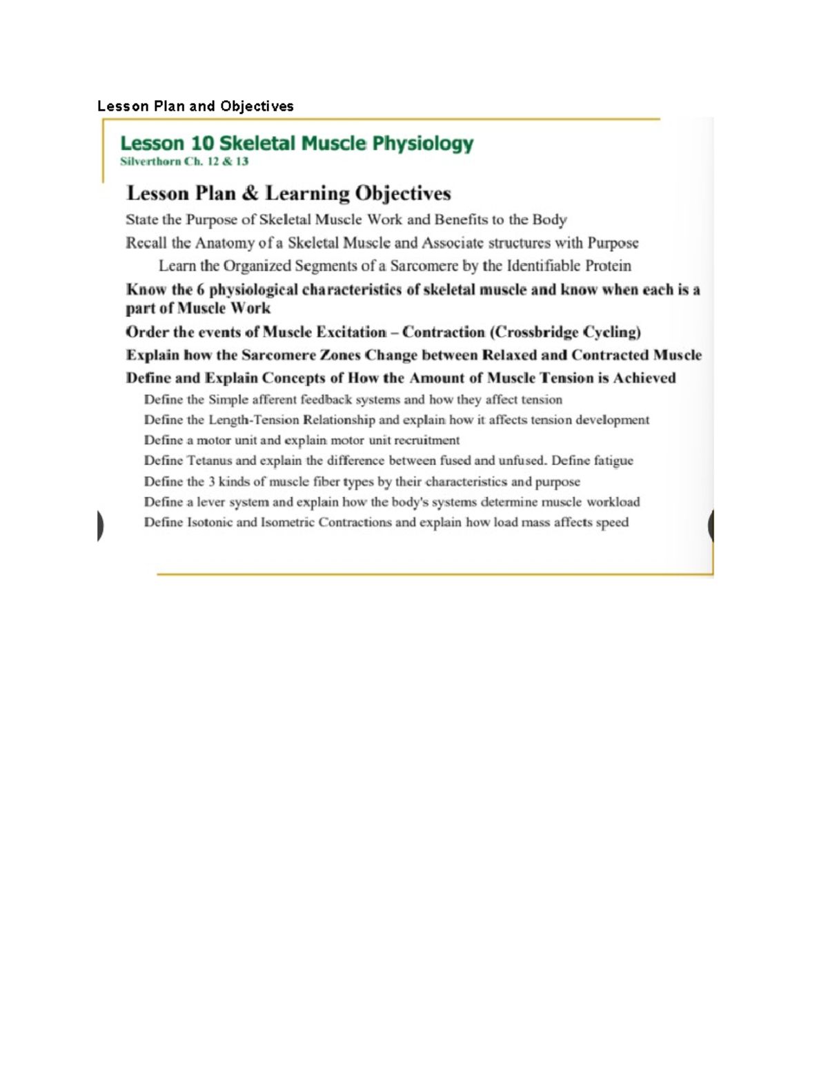 L10 Skeletal Muscles - Gilchrist - Lesson Plan and Objectives Skeletal ...