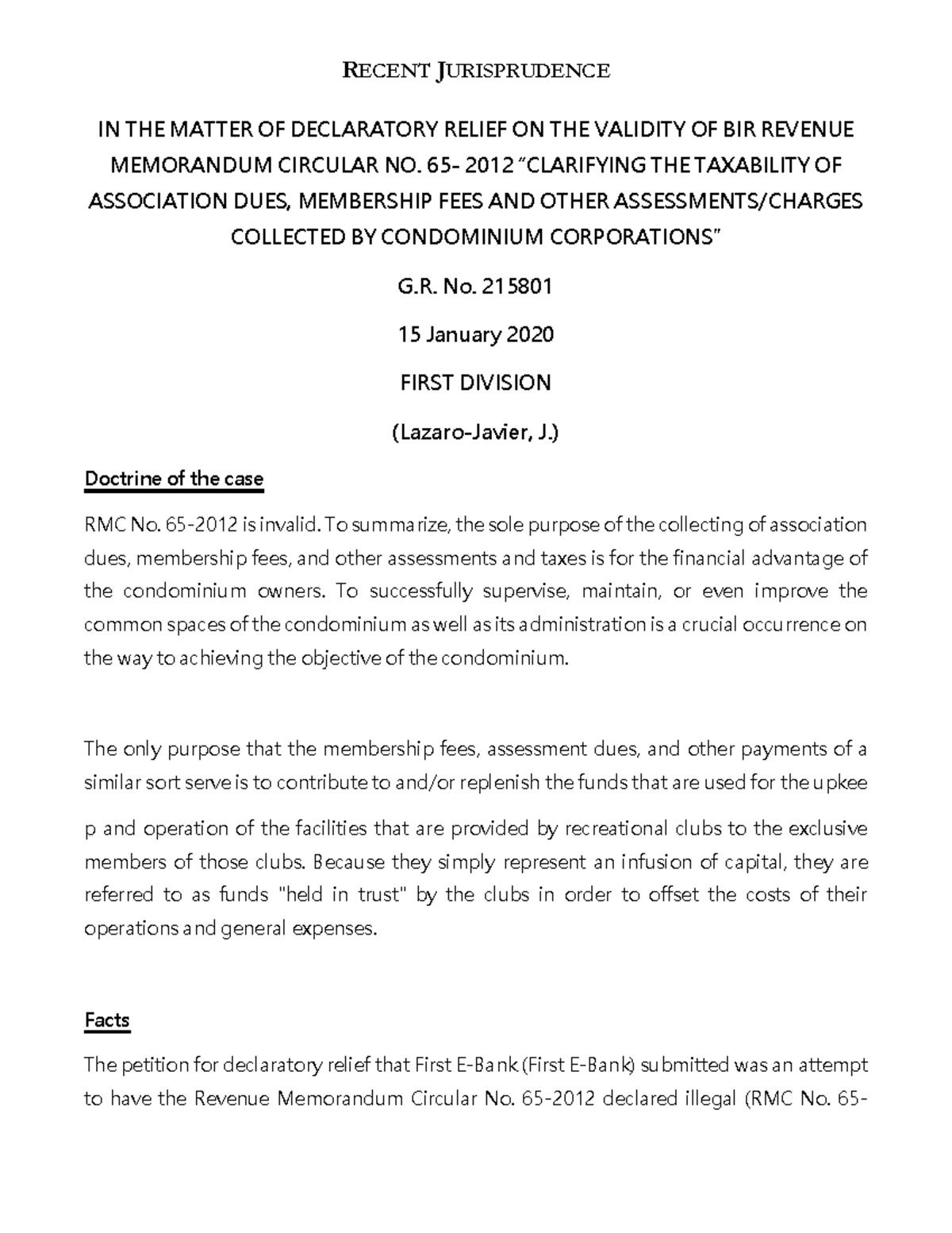 Obligations and Contracts Case digest 19 - IN THE MATTER OF DECLARATORY RELIEF ON THE VALIDITY ...