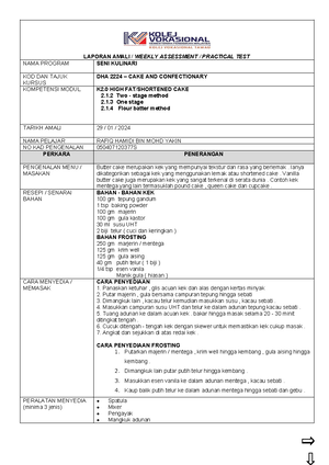 Oriental zul - Contoh laporan - LAPORAN AMALI / WEEKLY ASSESSMENT ...