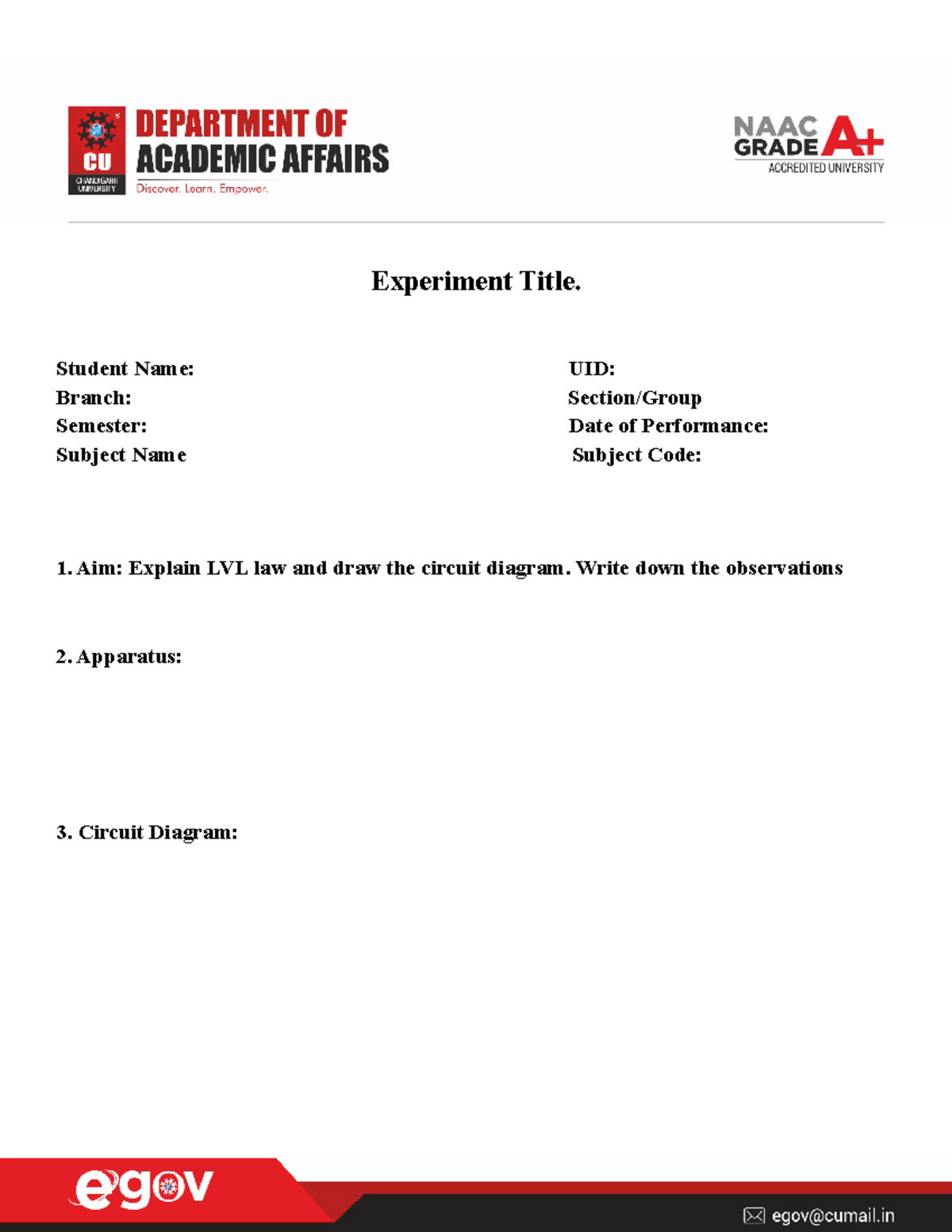 External Worksheet - Experiment Title. Student Name: UID: Branch ...