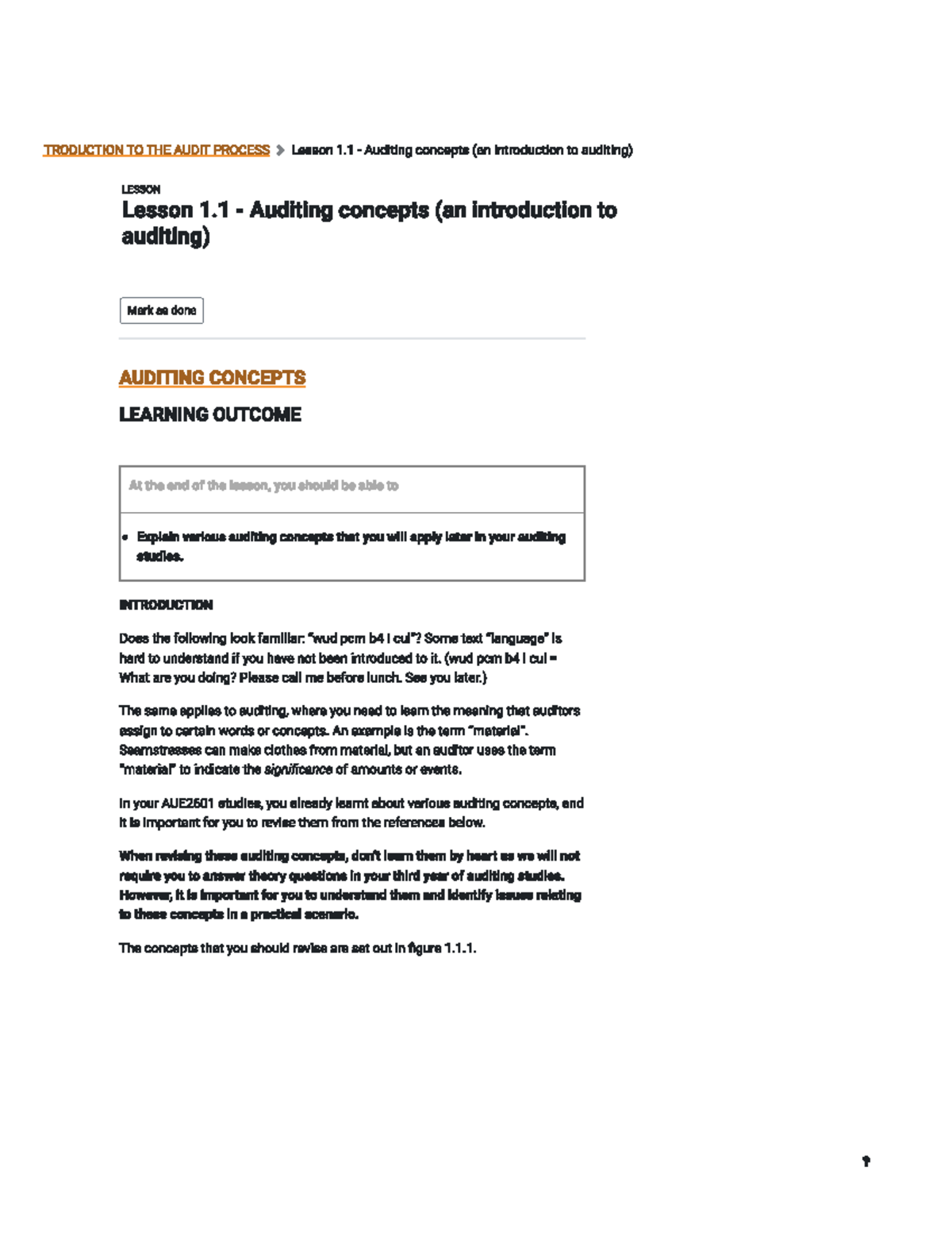 Auditing concept to refer from previous year - TRODUCTION TO THE AUDIT ...