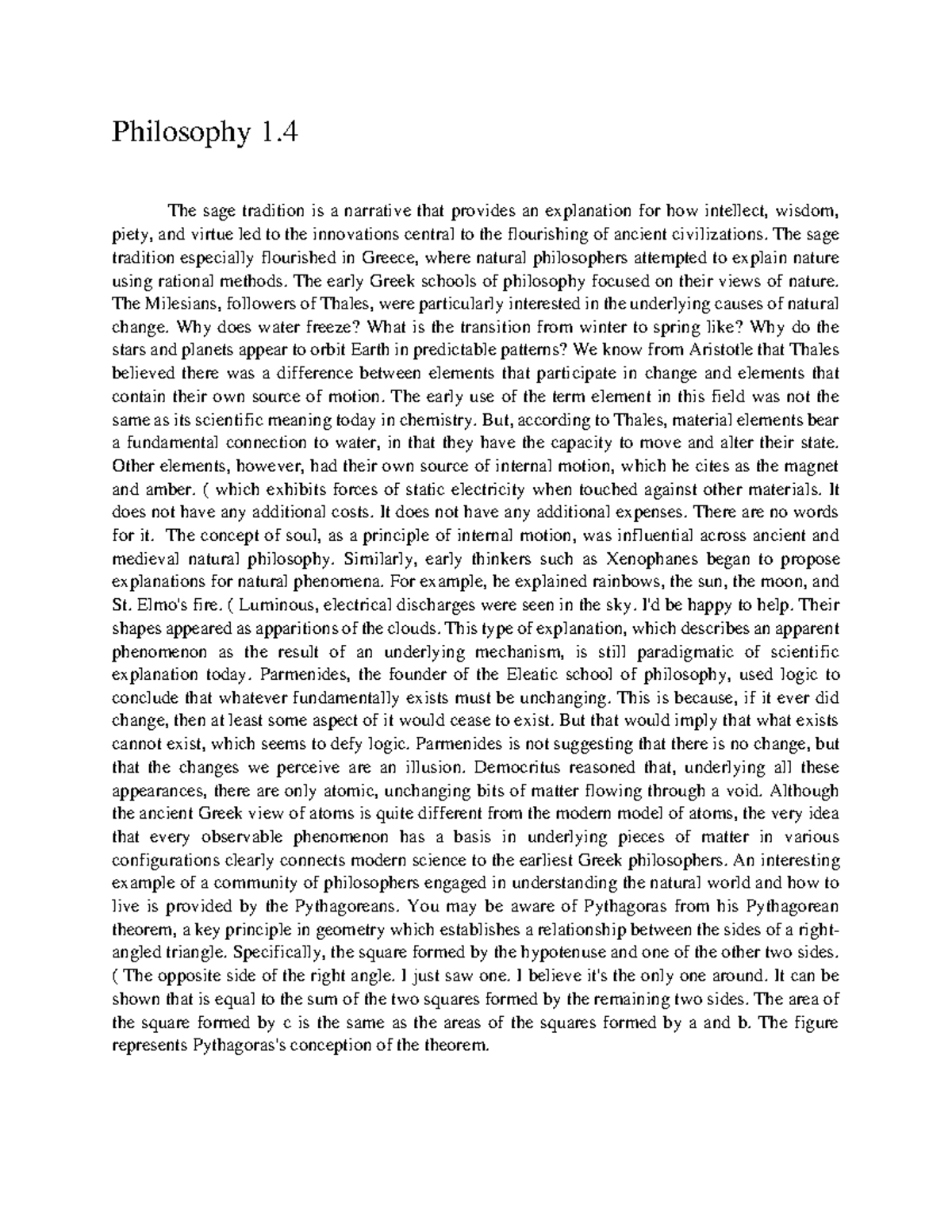 Philosophy 1.4. - Philosophy 1. The sage tradition is a narrative that ...