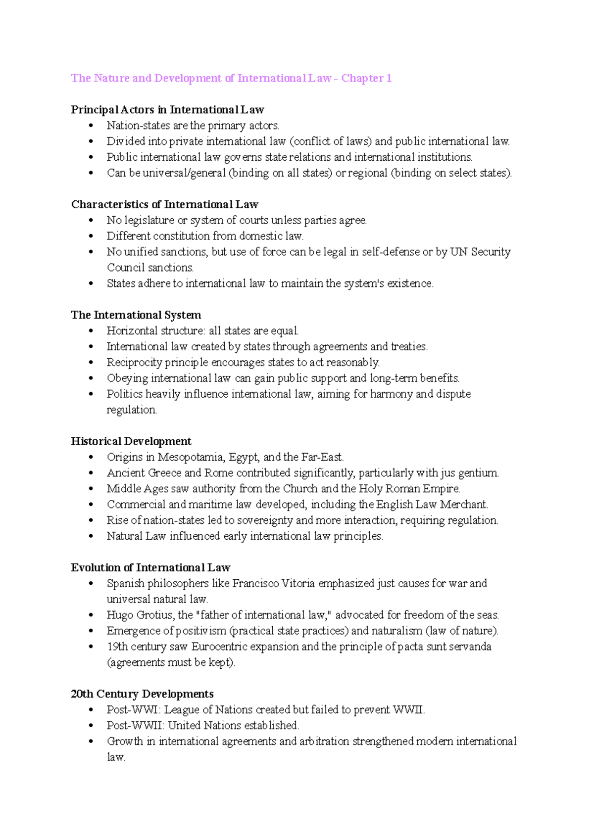 Notes international law - The Nature and Development of International ...