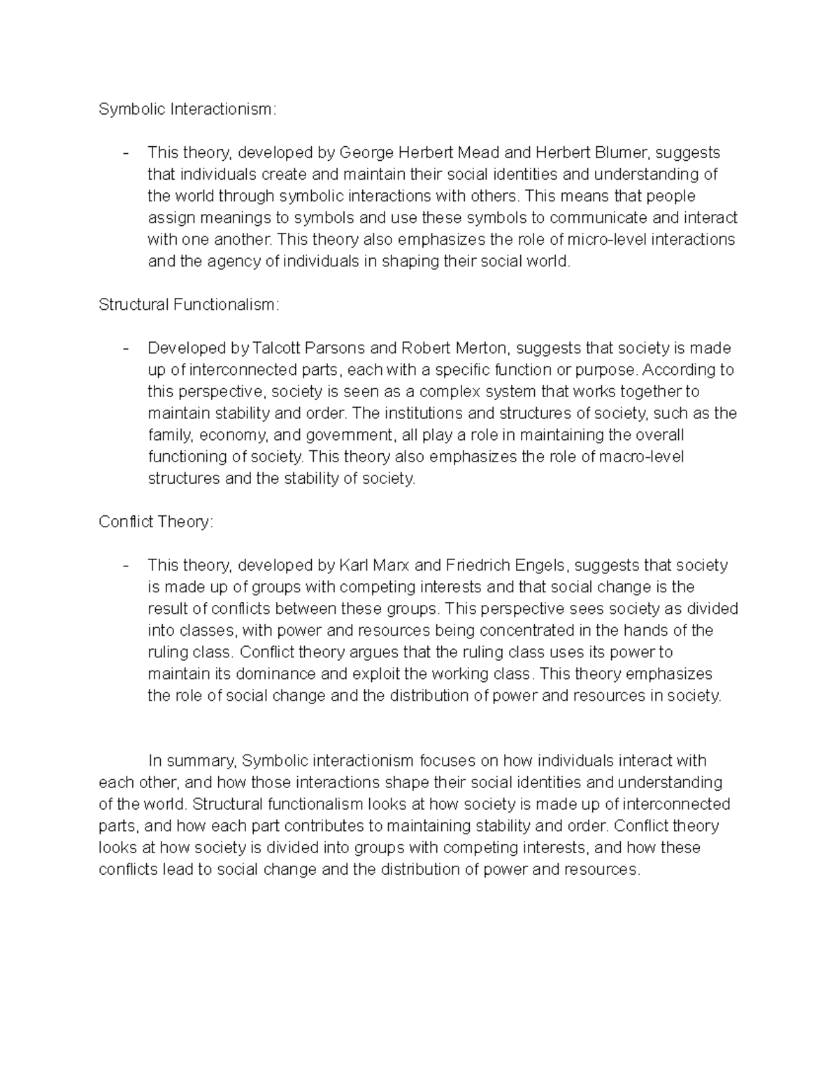 Sociology Theories Notes - Symbolic Interactionism: This theory ...