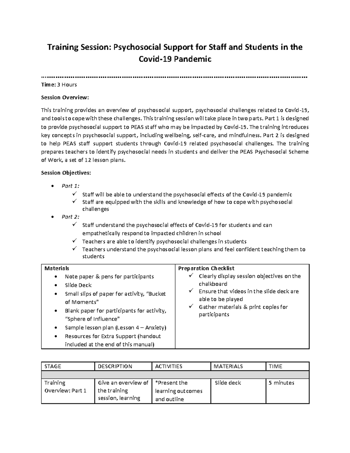 PEAS+Psychosocial+Training+Manual - Training Session: Psychosocial ...