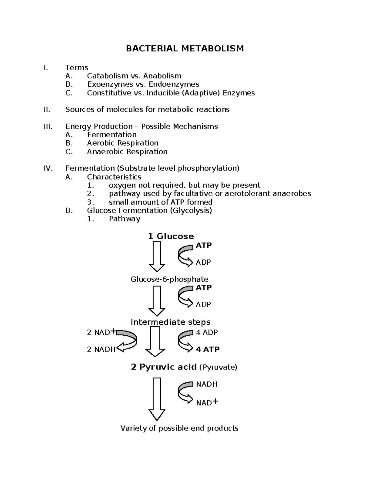 Bacterial Metabolism - BACTERIAL METABOLISM I. Terms A. Catabolism vs ...