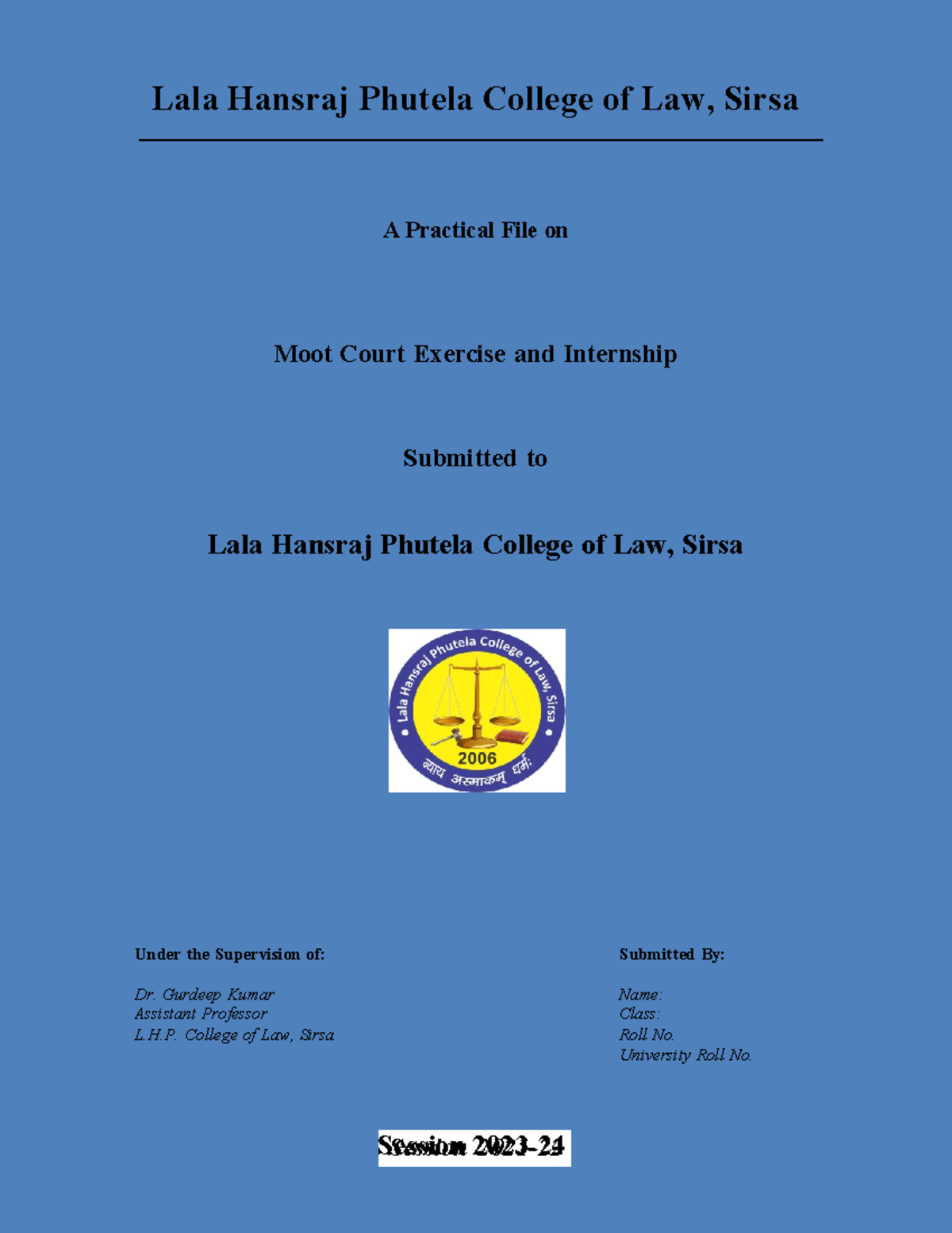 First page moot court file 2023-24 - Bachelor of Law (DU LLB Entrance ...