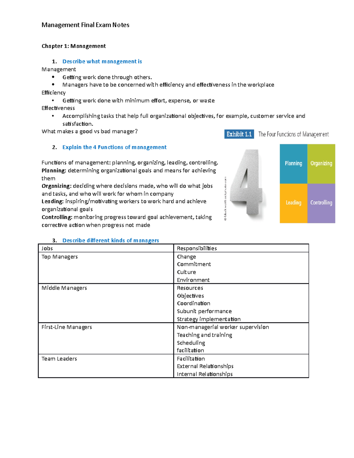 Management-Final-Notes - Chapter 1: Management Describe what management ...
