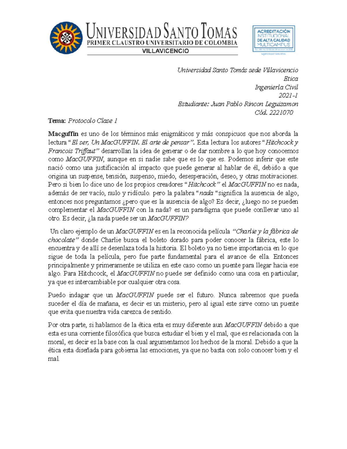 Juan Pablo Rincon Macguffin - Universidad Santo Tomás sede ...