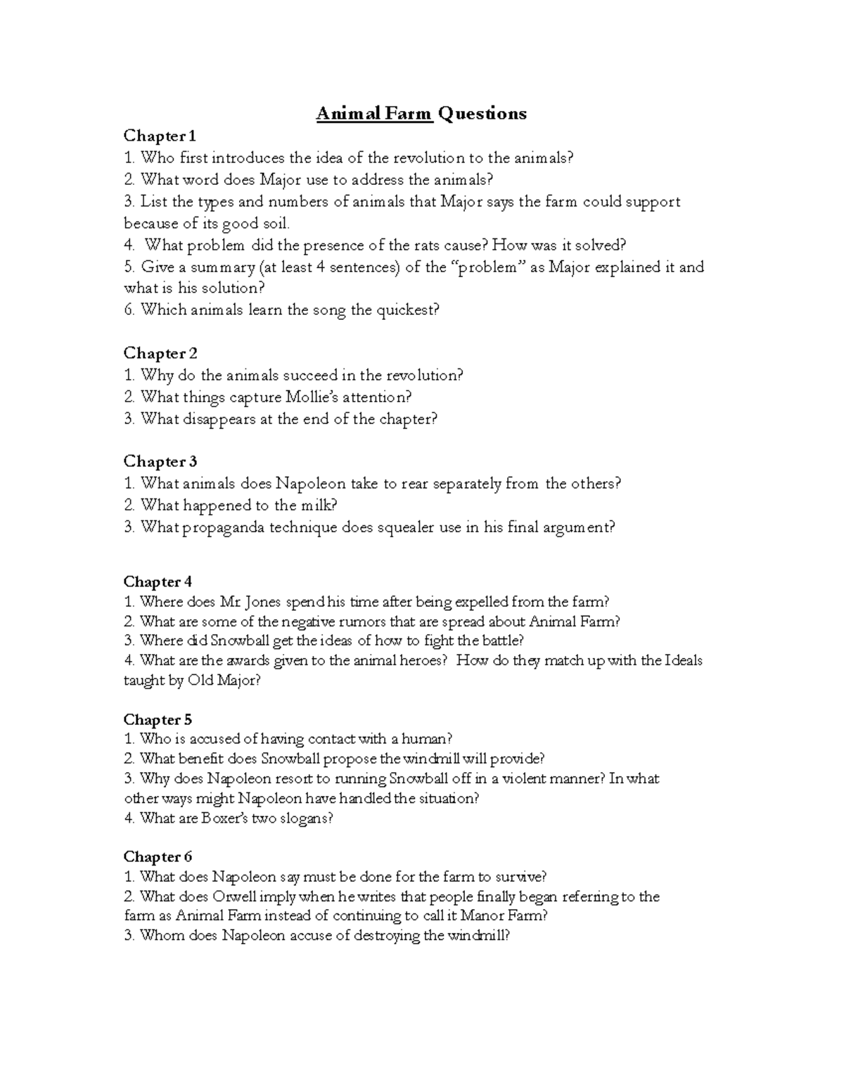 Rogers-Animal+Farm+Study+Guide - Animal Farm Questions Chapter 1 1. Who ...