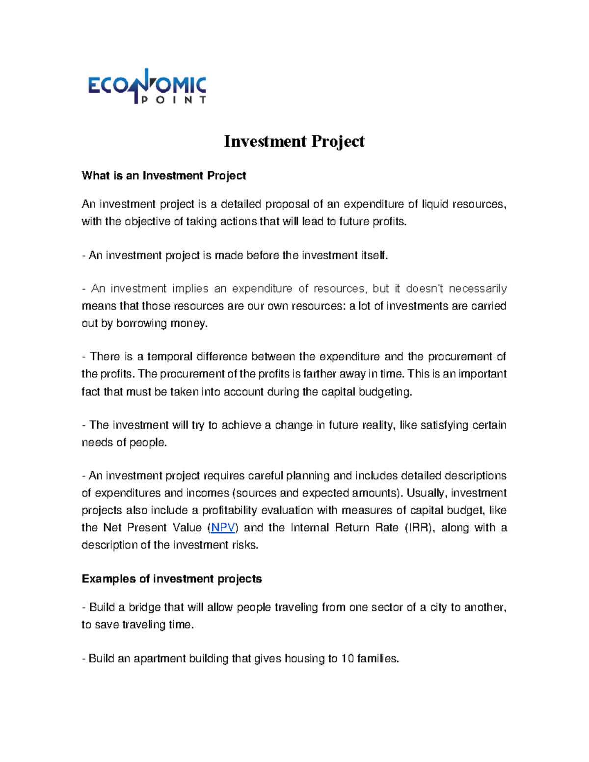 Ivestment Project - Investment Project What is an Investment Project An ...