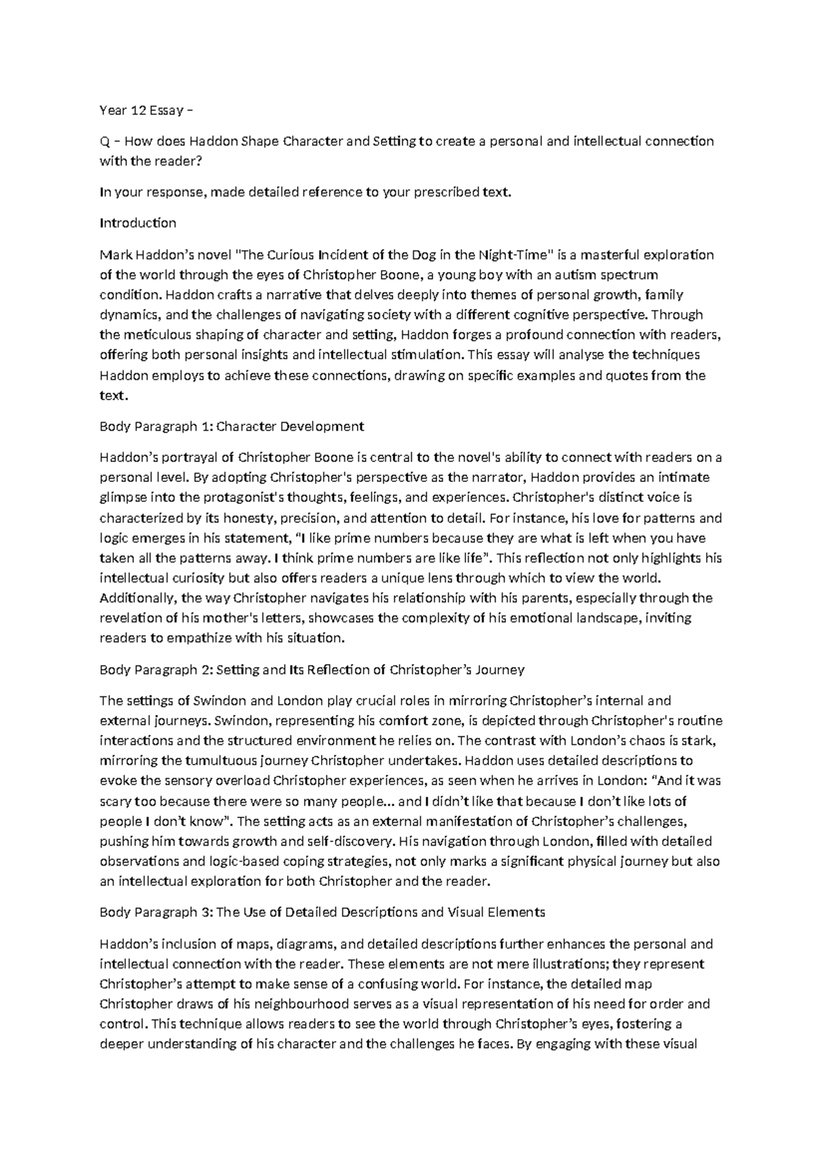 Year 12 Essay - good resource - Year 12 Essay – Q – How does Haddon ...