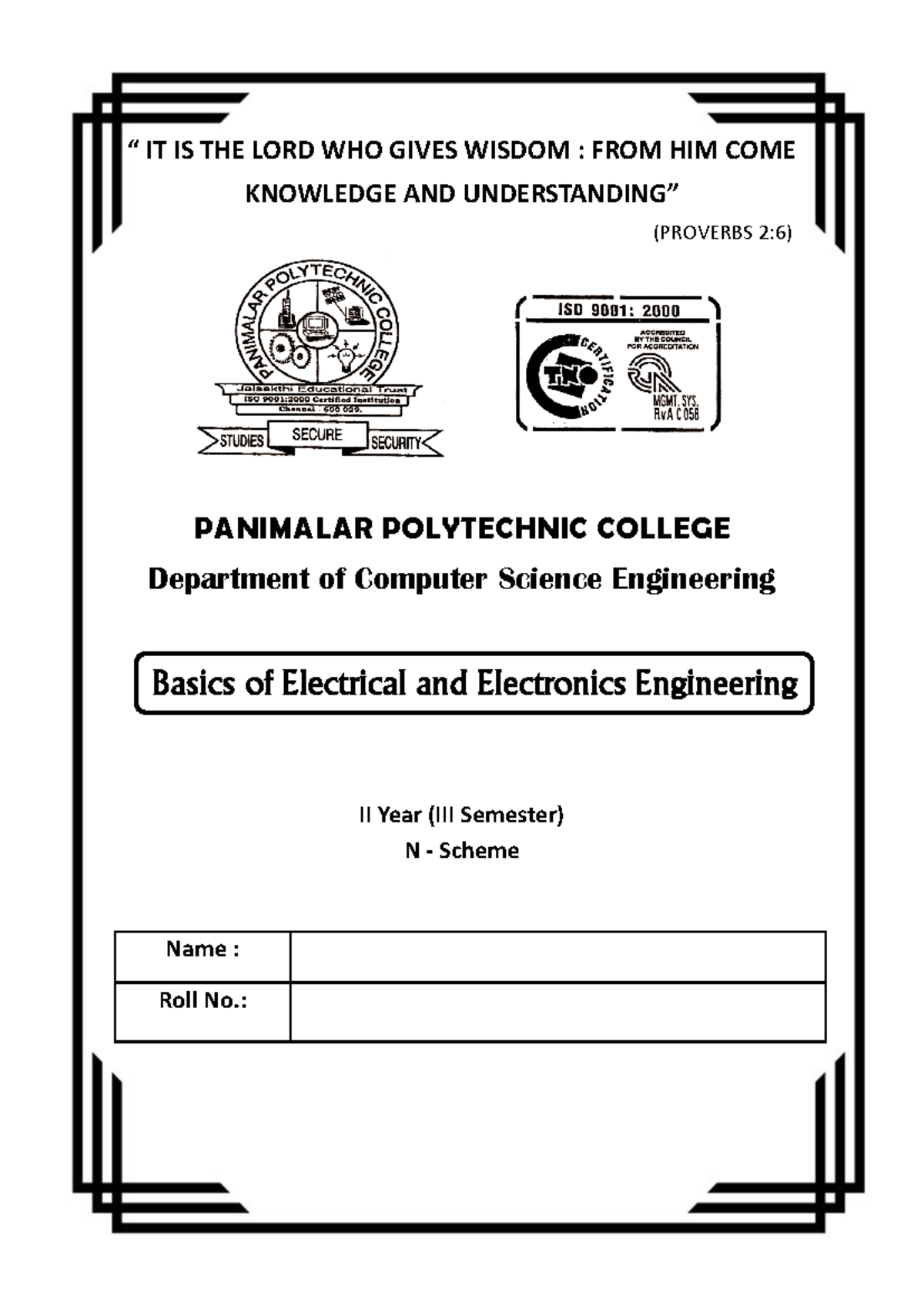 Basics OF Electrical AND Electronic Engineering- Pink - “ IT IS THE LORD WHO GIVES WISDOM : FROM ...