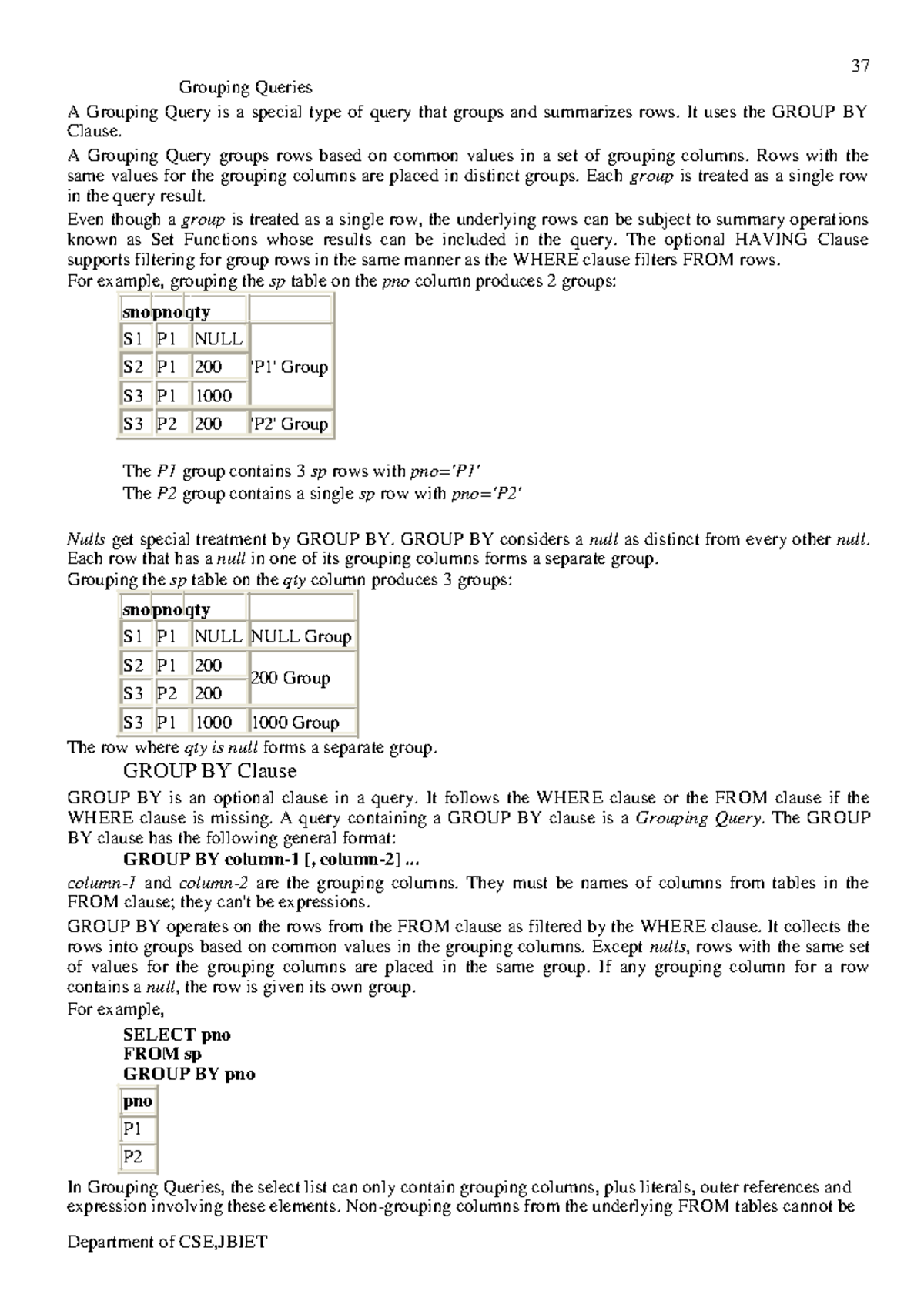 Dbmsi III 41 60 - Dbms - Grouping Queries A Grouping Query is a special ...