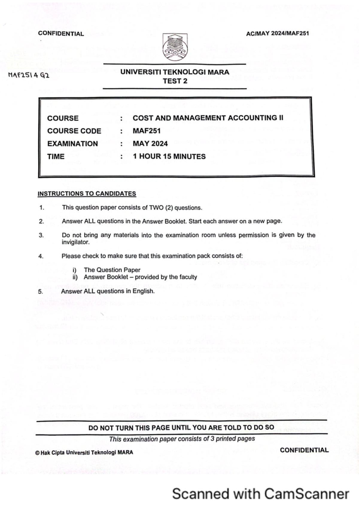 MAF251 - Cost and Management accounting - Studocu