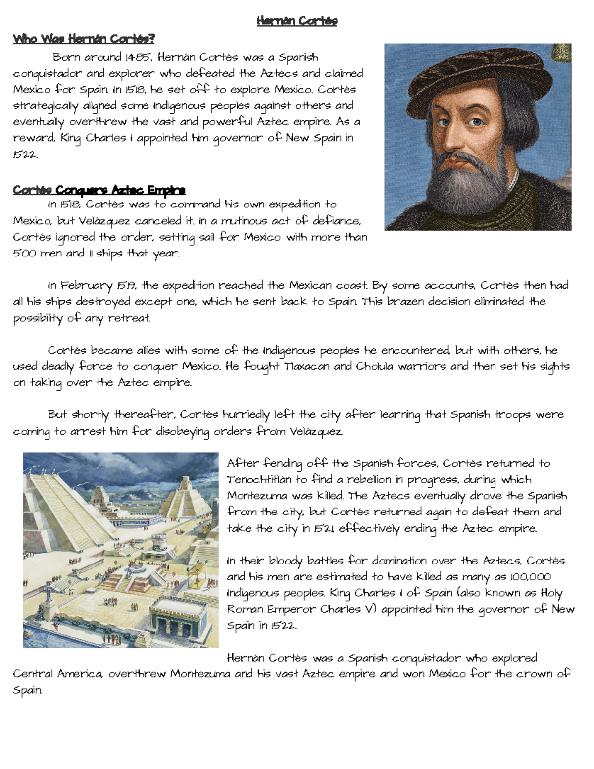 European Explorer Readings - Hernán Cortés Who Was Hernán Cortés? Born ...