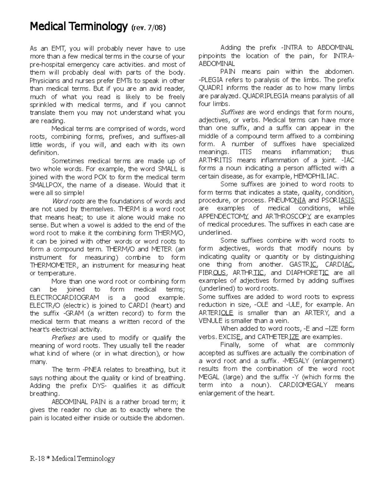 Medical Terminology 0708 - Medical Terminology (rev. 7/08) As an EMT ...