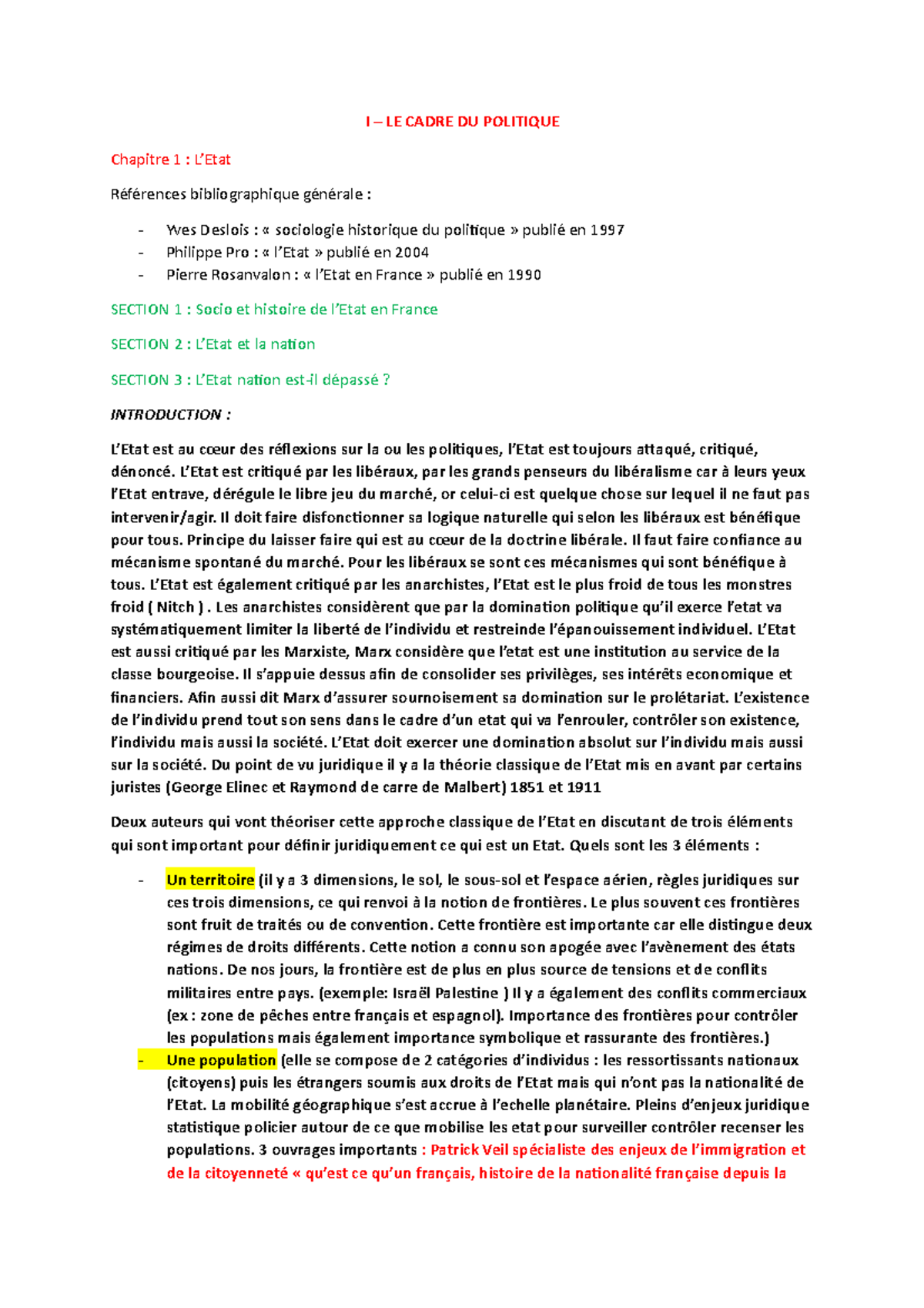 Sciences politiques CM - I – LE CADRE DU POLITIQUE Chapitre 1 : L’Etat Références ...