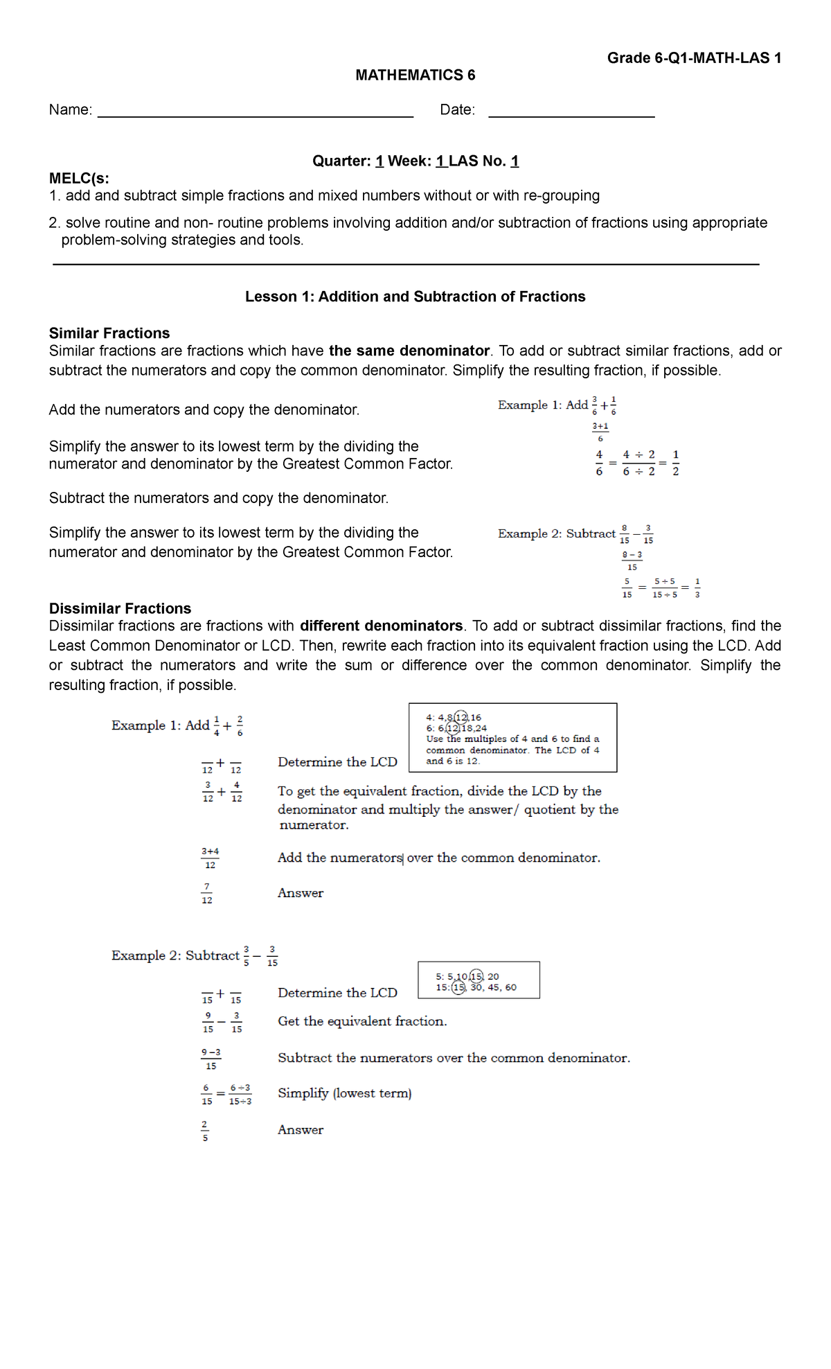 Grade 6 Q1 MATH LAS 1 - LEARNER'S MATERIALS - Grade 6-Q1-MATH-LAS 1 ...