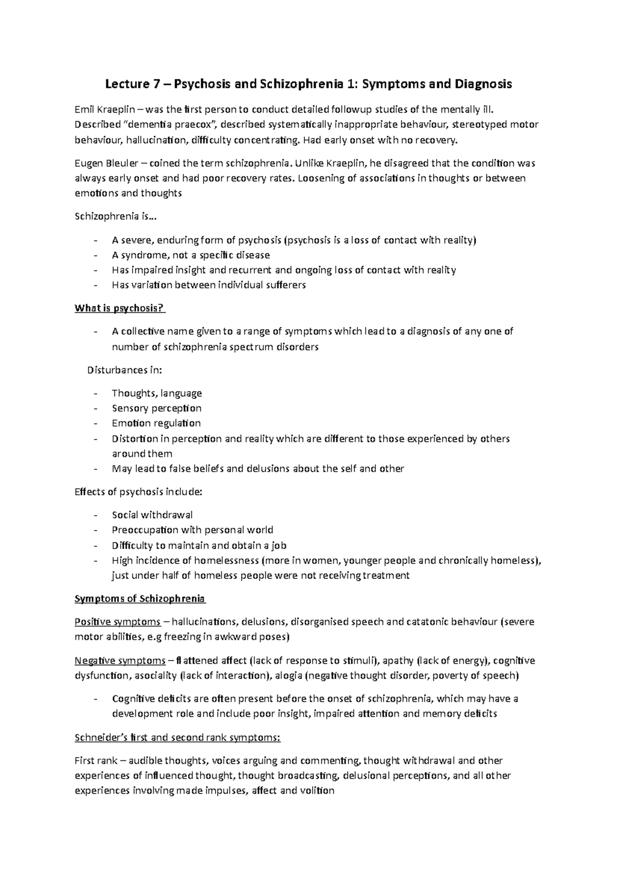 Lecture 7 - Psychosis and Schizophrenia: Understanding symptoms and ...