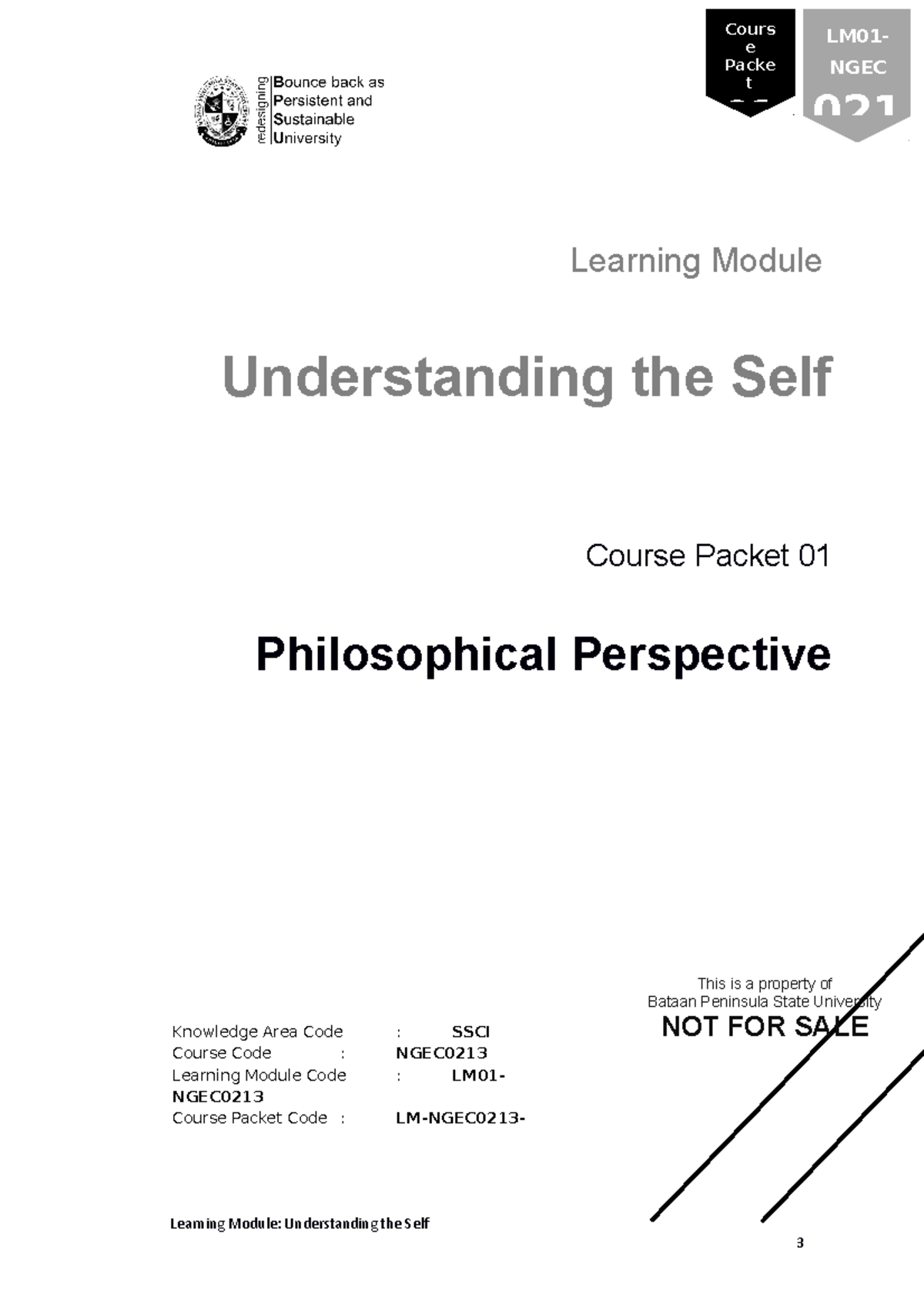 LM1 LP1 Philosophical Perspective - Learning Module: Understanding the Self LM01- NGEC 021 Cours ...