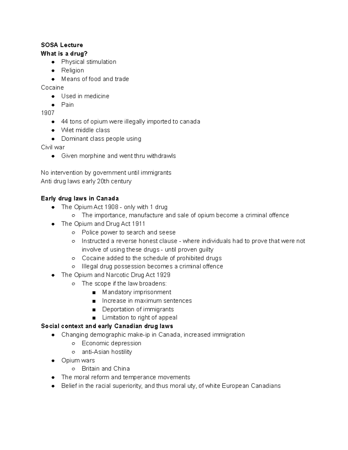 SOSA 3148 - Lecture notes 9 - SOSA Lecture What is a drug? Physical ...