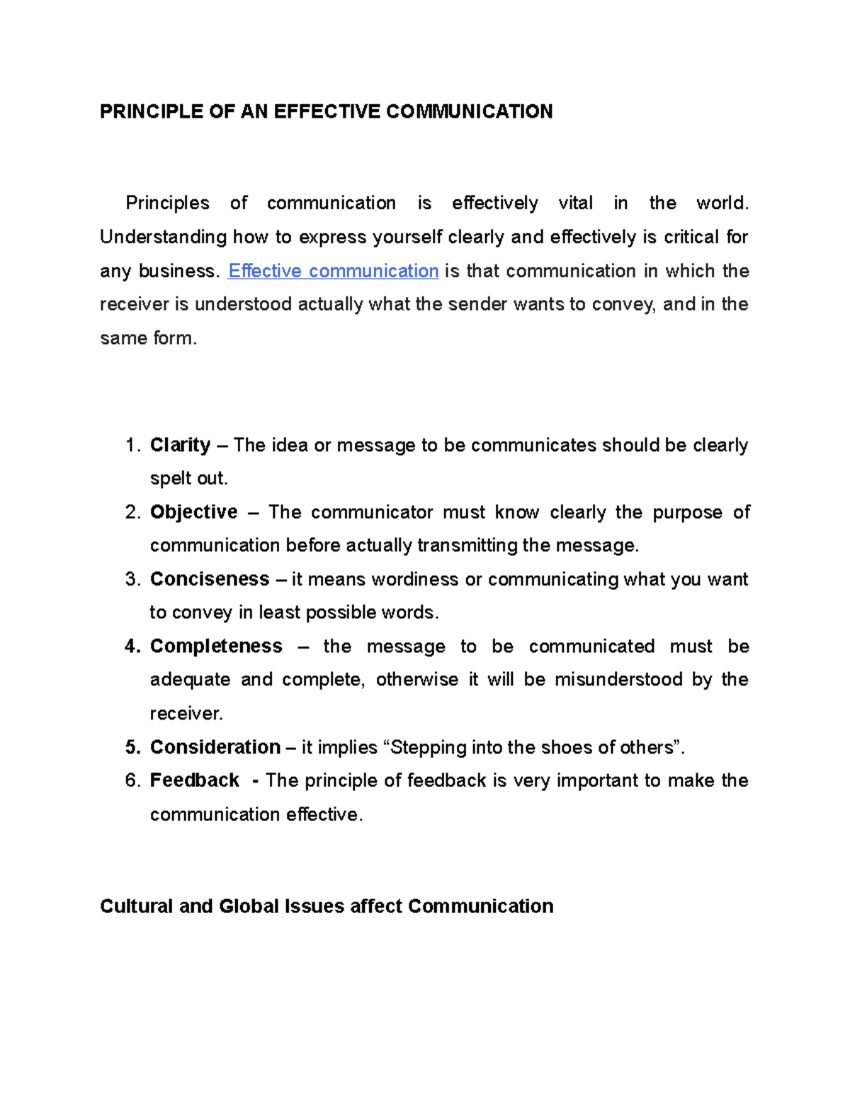 Purcomm random notes 2 - PRINCIPLE OF AN EFFECTIVE COMMUNICATION ...