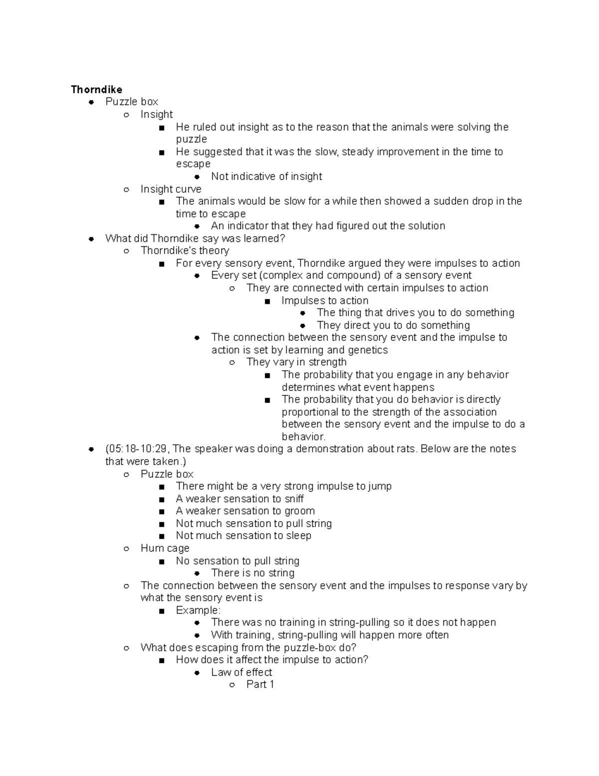Psych 310 Conditioning and Learning lecture 5 part 2 Law and Effect Watson - Thorndike Puzzle ...