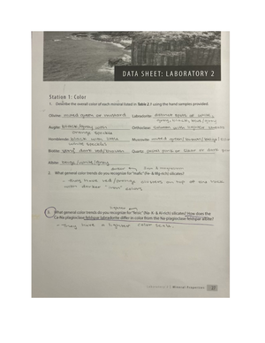 Geo Lab 3 - Geology lab 3: mineral identification - GEOL 1200L - Studocu
