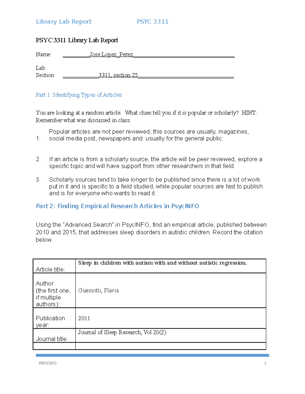 311 lab 2 - Grade: 4.00 - Library Lab Report PSYC 3311 PSYC 3311 ...